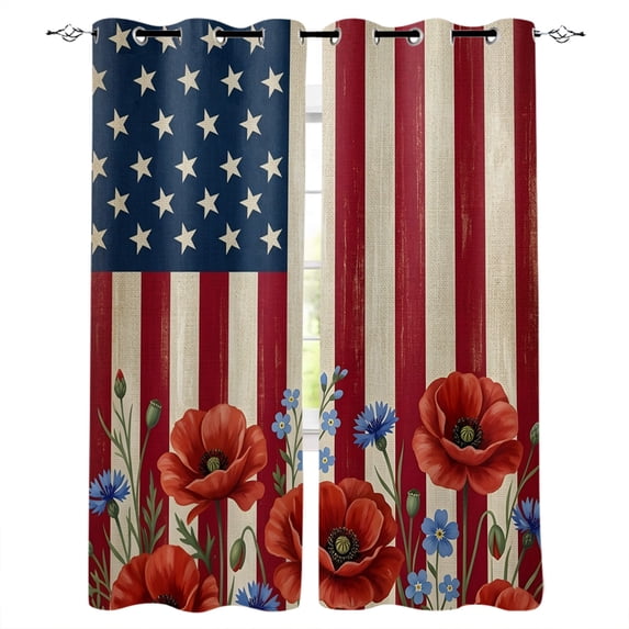 American Flag Independence Day Kitchen Curtains Floral 4th of July Cafe ...