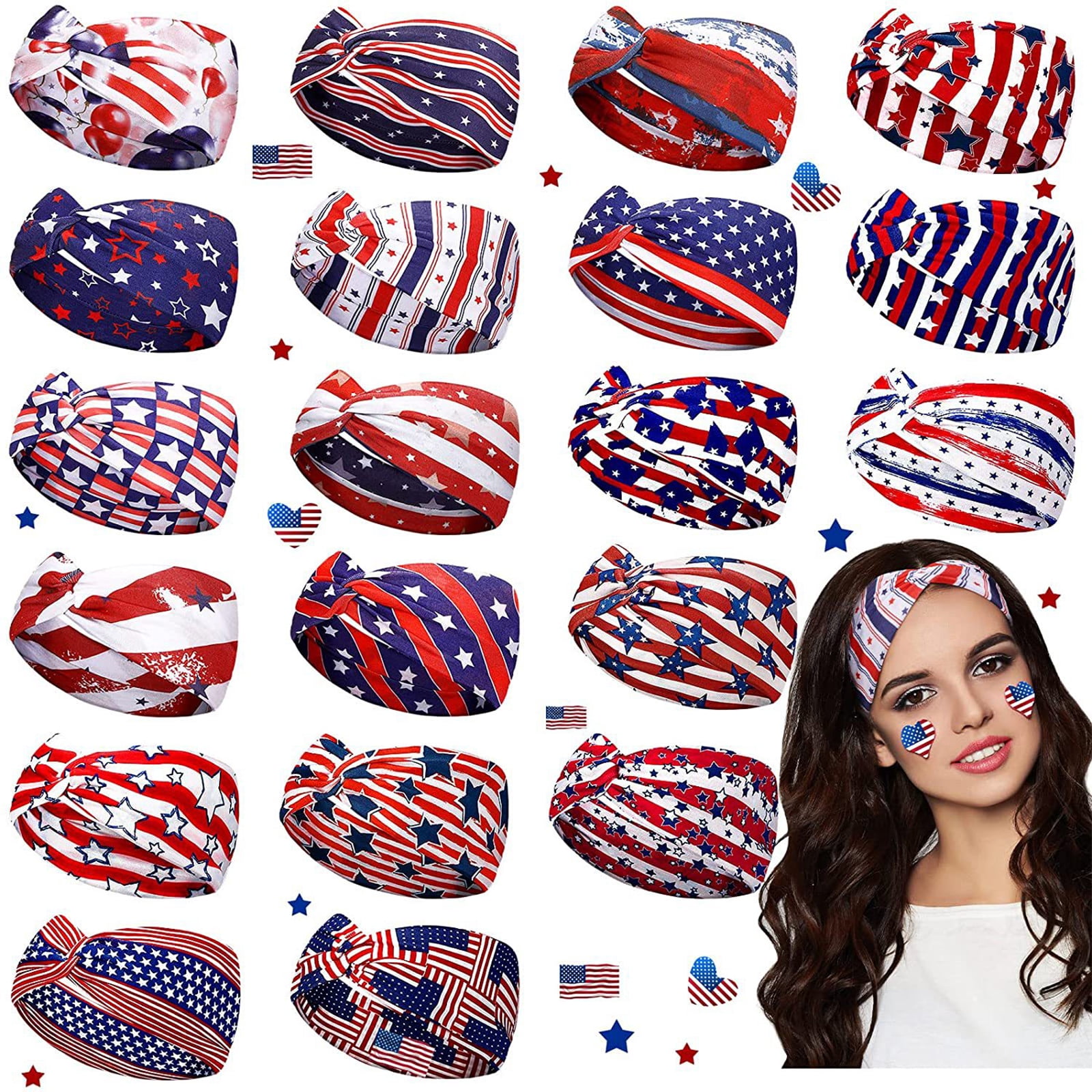 American Flag Independence Day Star Retro Knot Headband, Sweat-Wicking ...