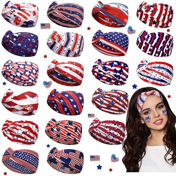 American Flag Independence Day Star Retro Knot Headband, Sweat-Wicking ...