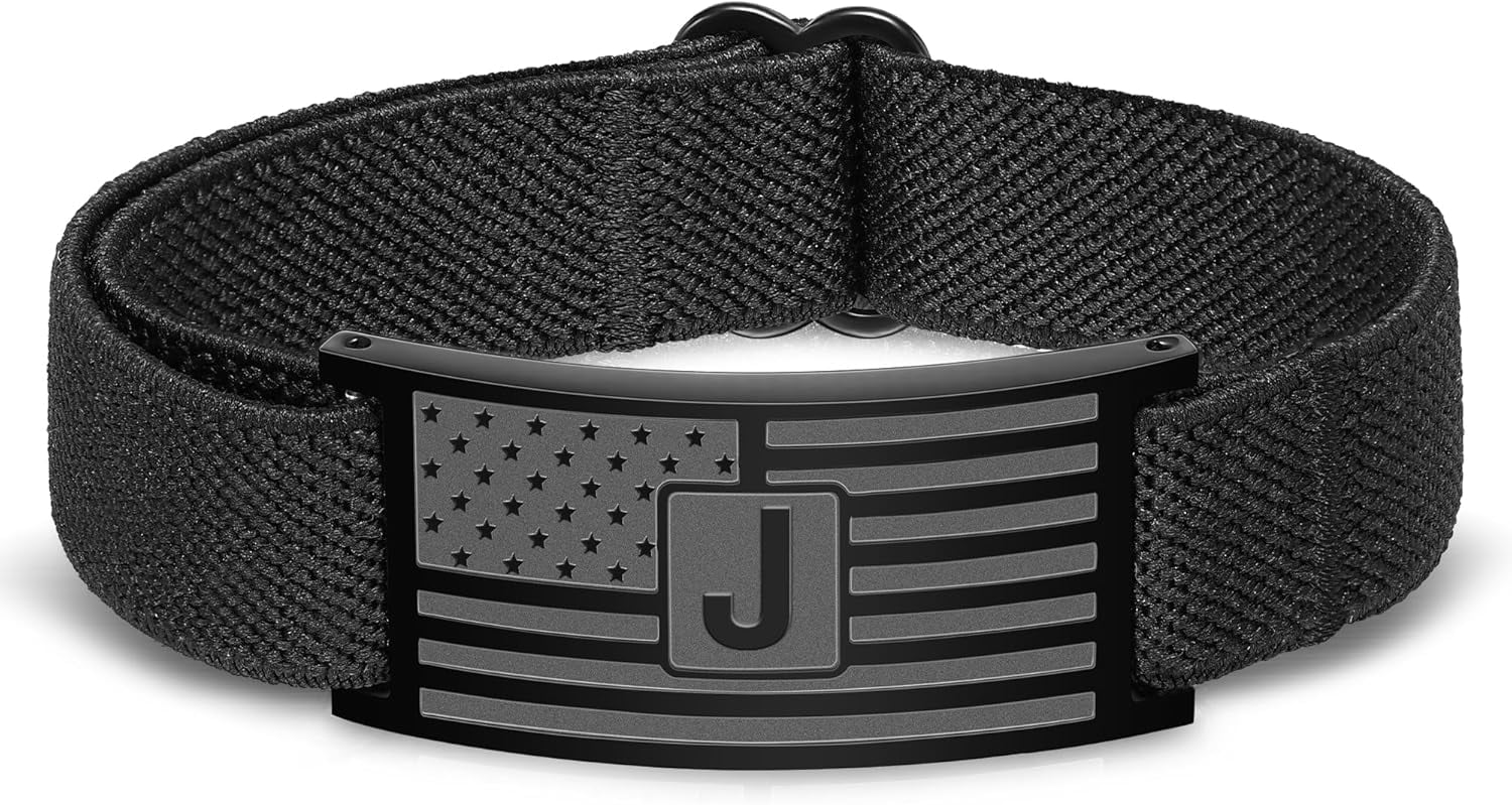 American Flag Initial Bracelet for Men Boys, Stainless Steel A-Z Letter ...