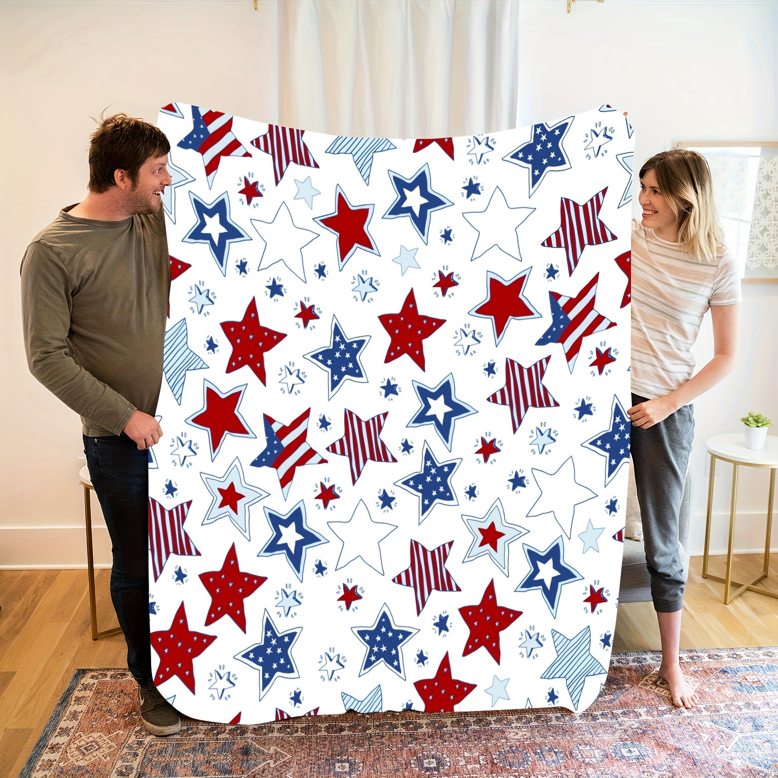American Flag-Inspired Flannel Blanket with Classic Red, Blue, and ...