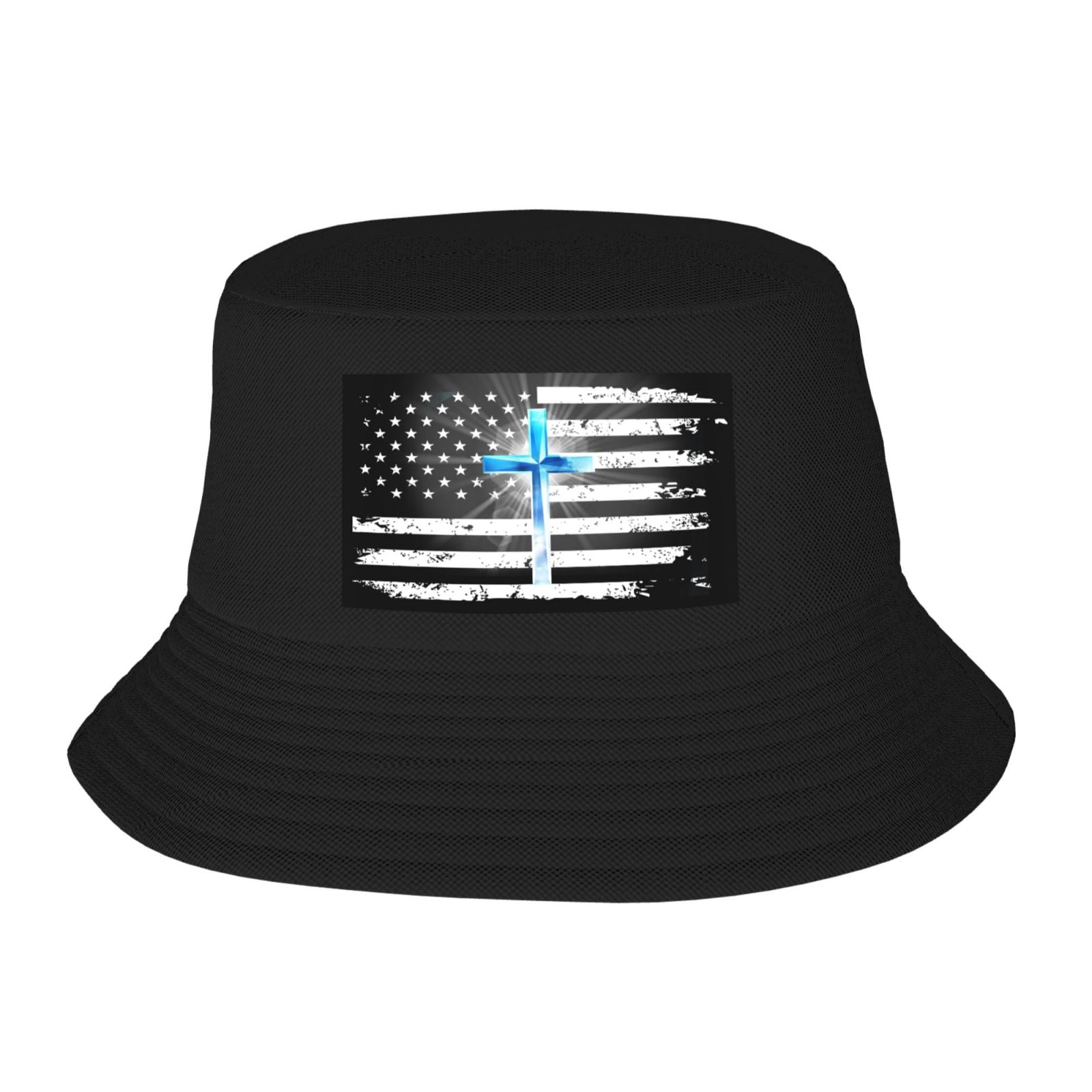 American Flag Jesus Cross Bucket Hat For Womens And Mens Outdoor Beach ...
