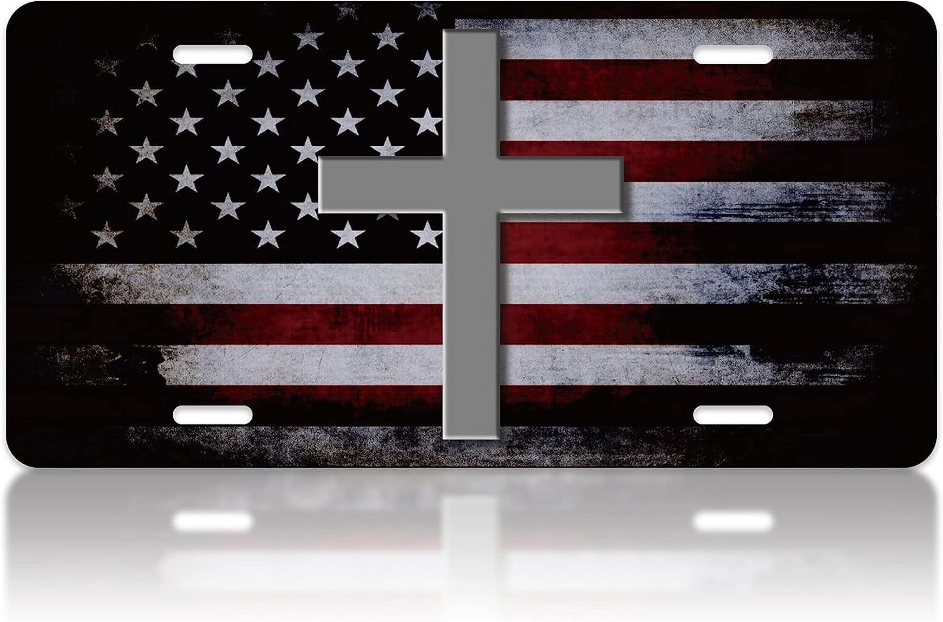 American Flag Jesus Cross Car Front License Plate Cover Christian ...