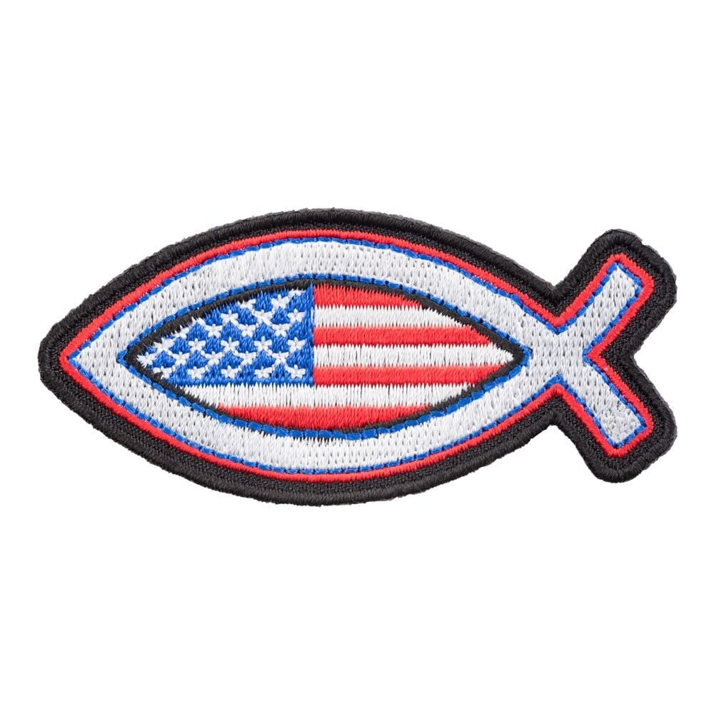 American Flag Jesus Fish Patch, Red, Blue, White,Patriotic Religious ...