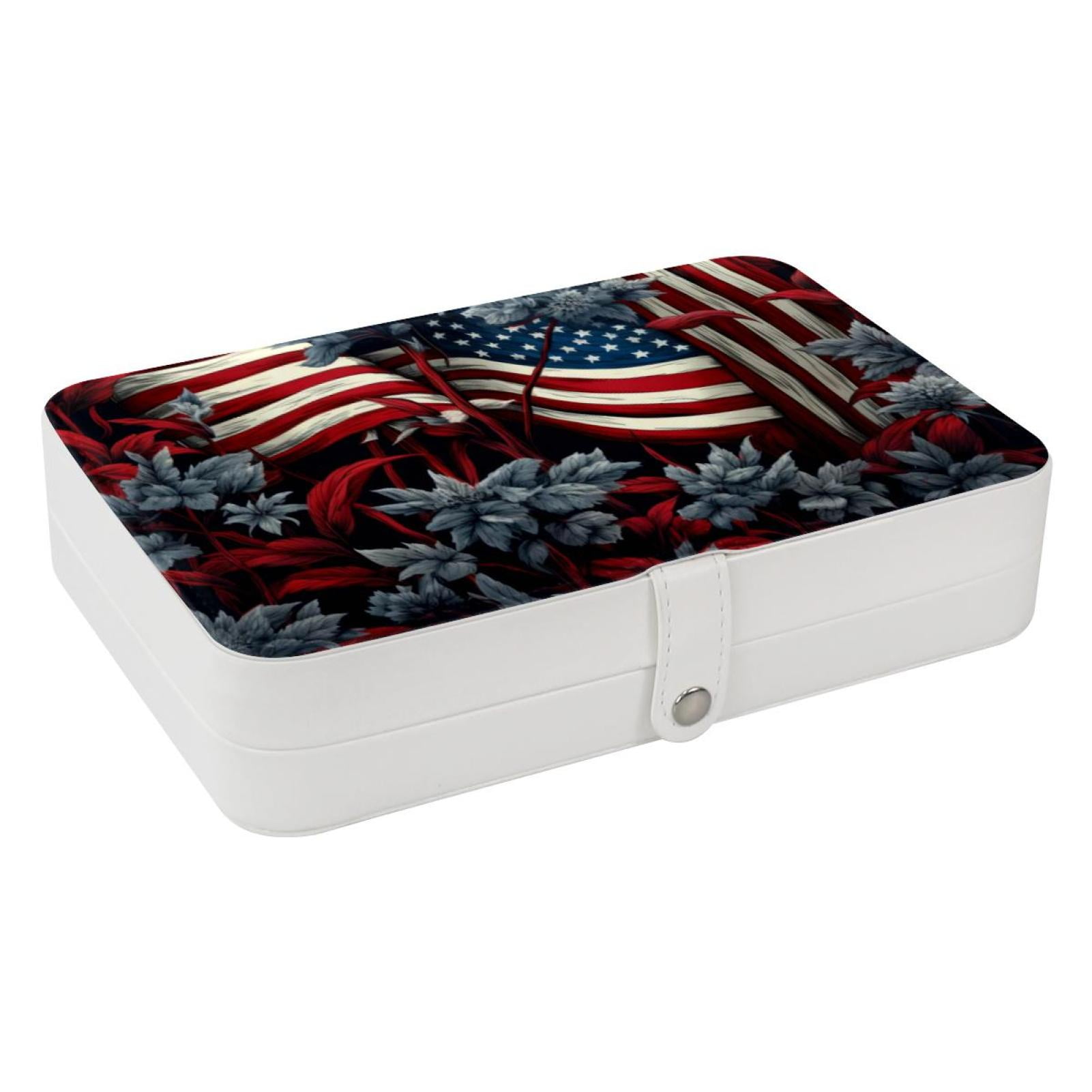 American Flag Jewelry Organizer Box: PU Leather, with Removable ...