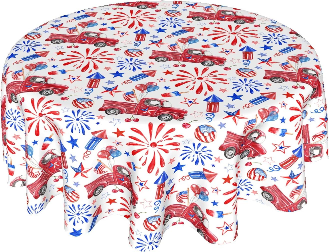 American Flag July 4th Tablecloth Round 60 Inch Memorial Day Patriotic ...