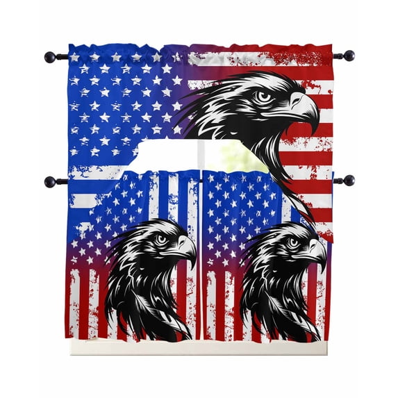 American Flag Kitchen Curtain and Valance Set 3 Pieces,Rod Pocket Short ...