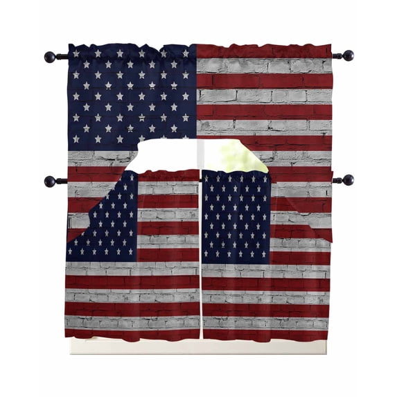 American Flag Kitchen Curtain and Valance Set 3 Pieces,Rod Pocket Short ...