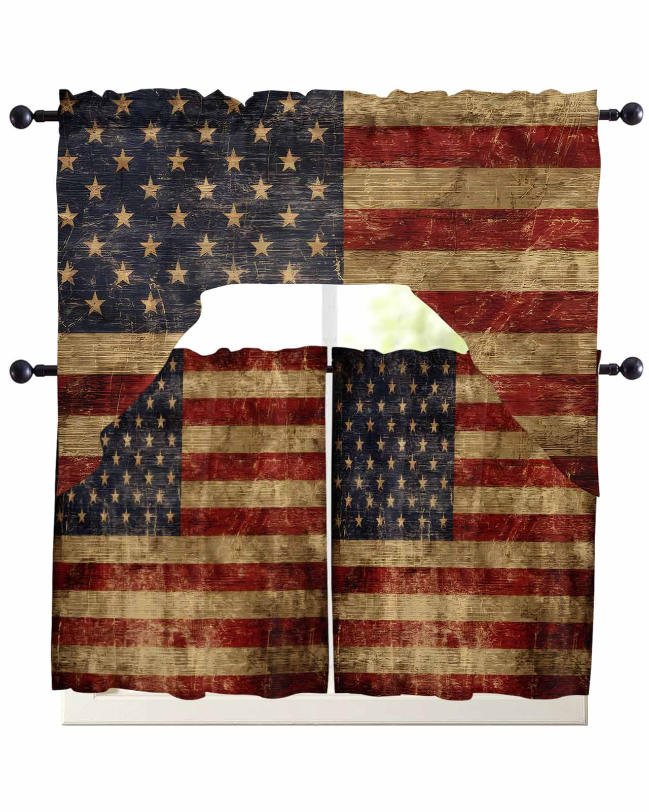 American Flag Kitchen Curtain and Valance Set 3 Pieces, Rod Pocket ...