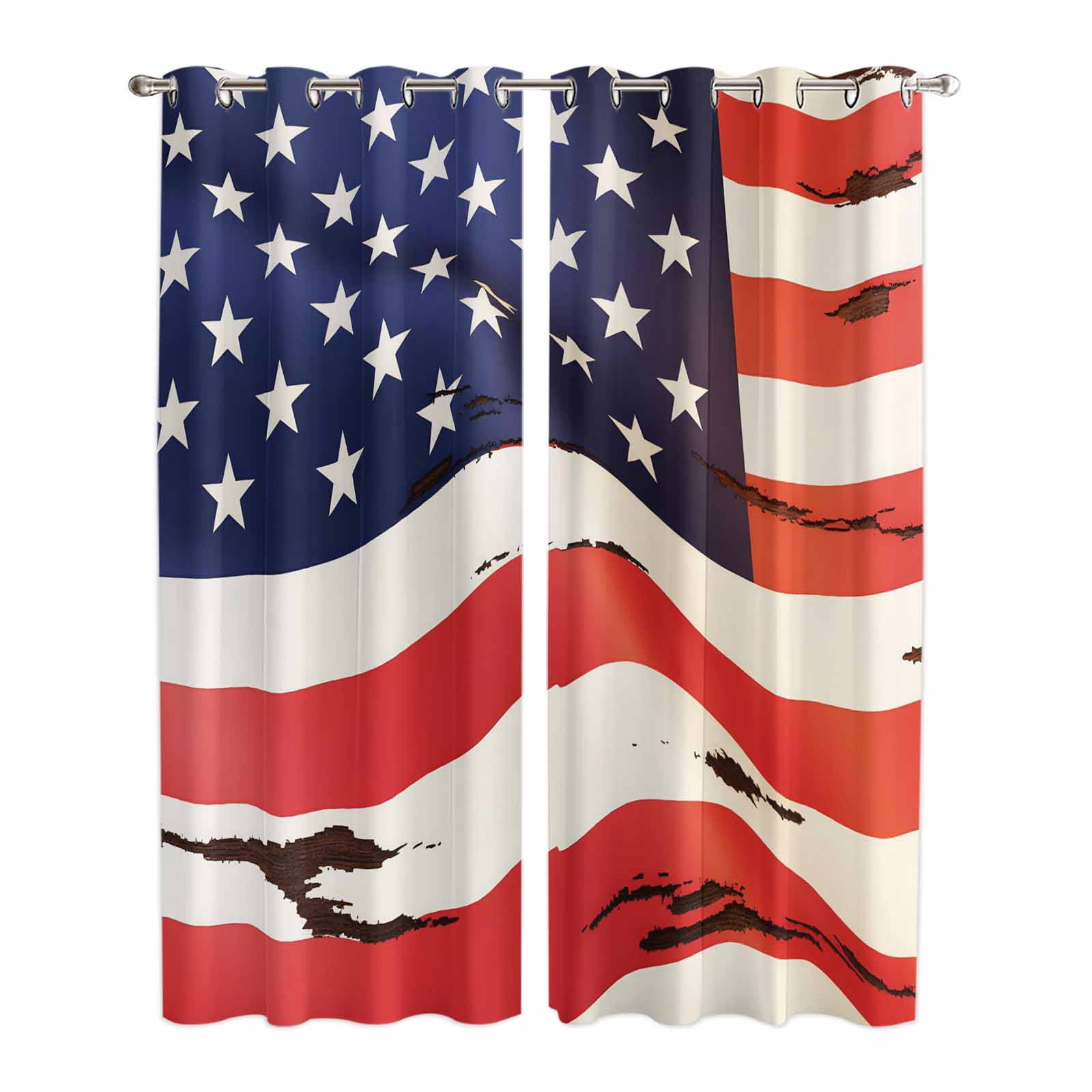 American Flag Kitchen Curtains 96 Inch Length, Red Blue USA Flag ...