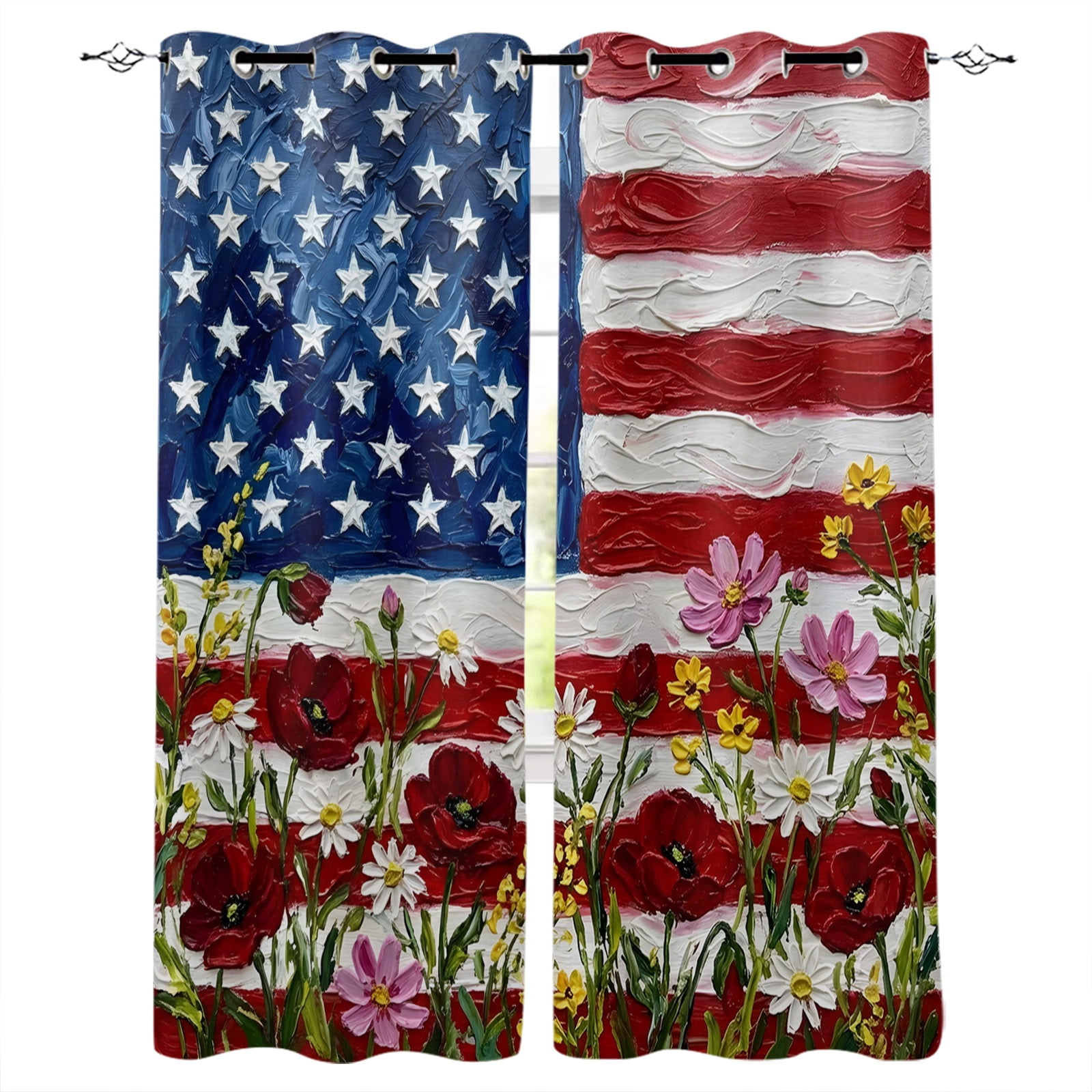 American Flag Kitchen Curtains Independence Day Patriotic Country ...