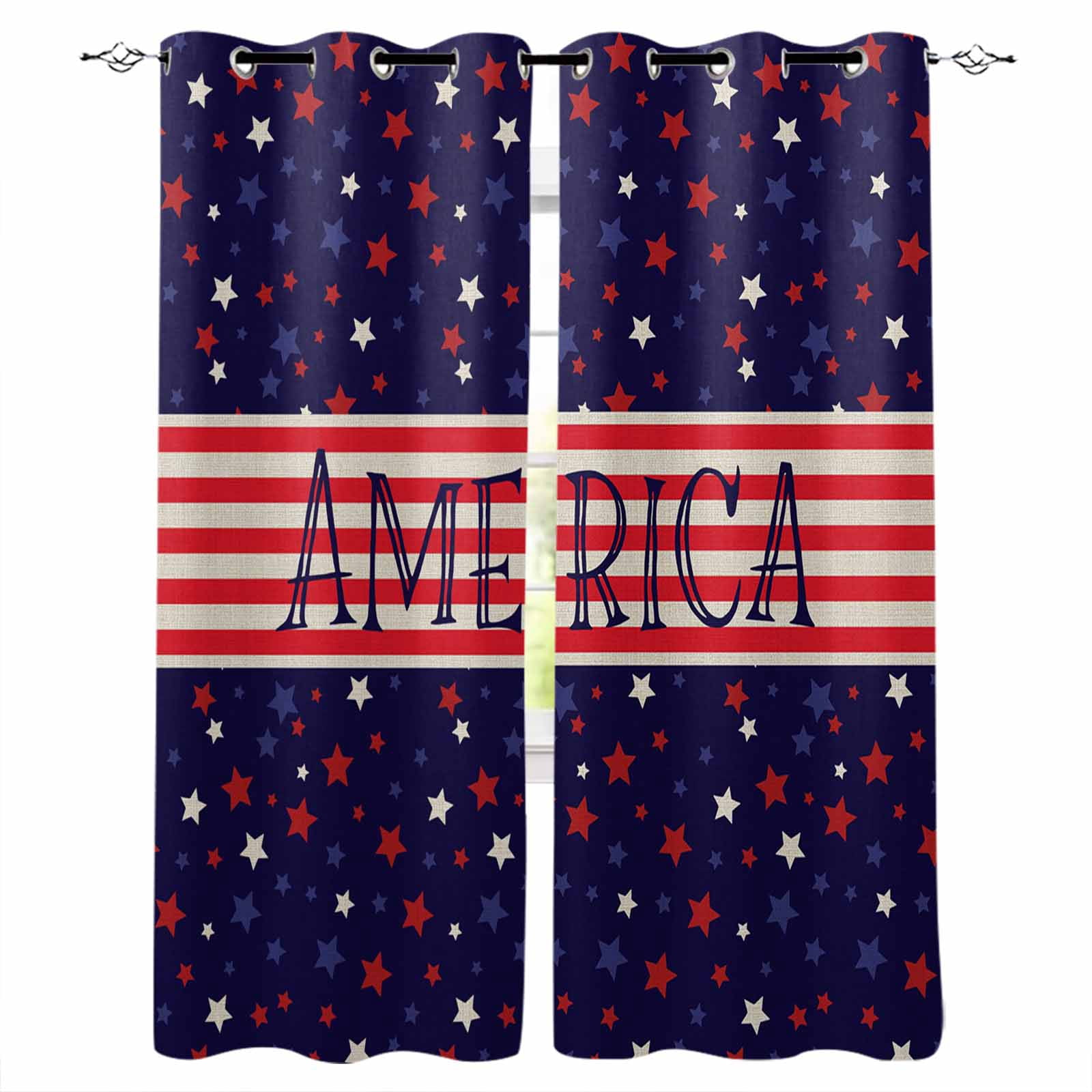 American Flag Kitchen Curtains Independence Day Red Blue Star Striped ...