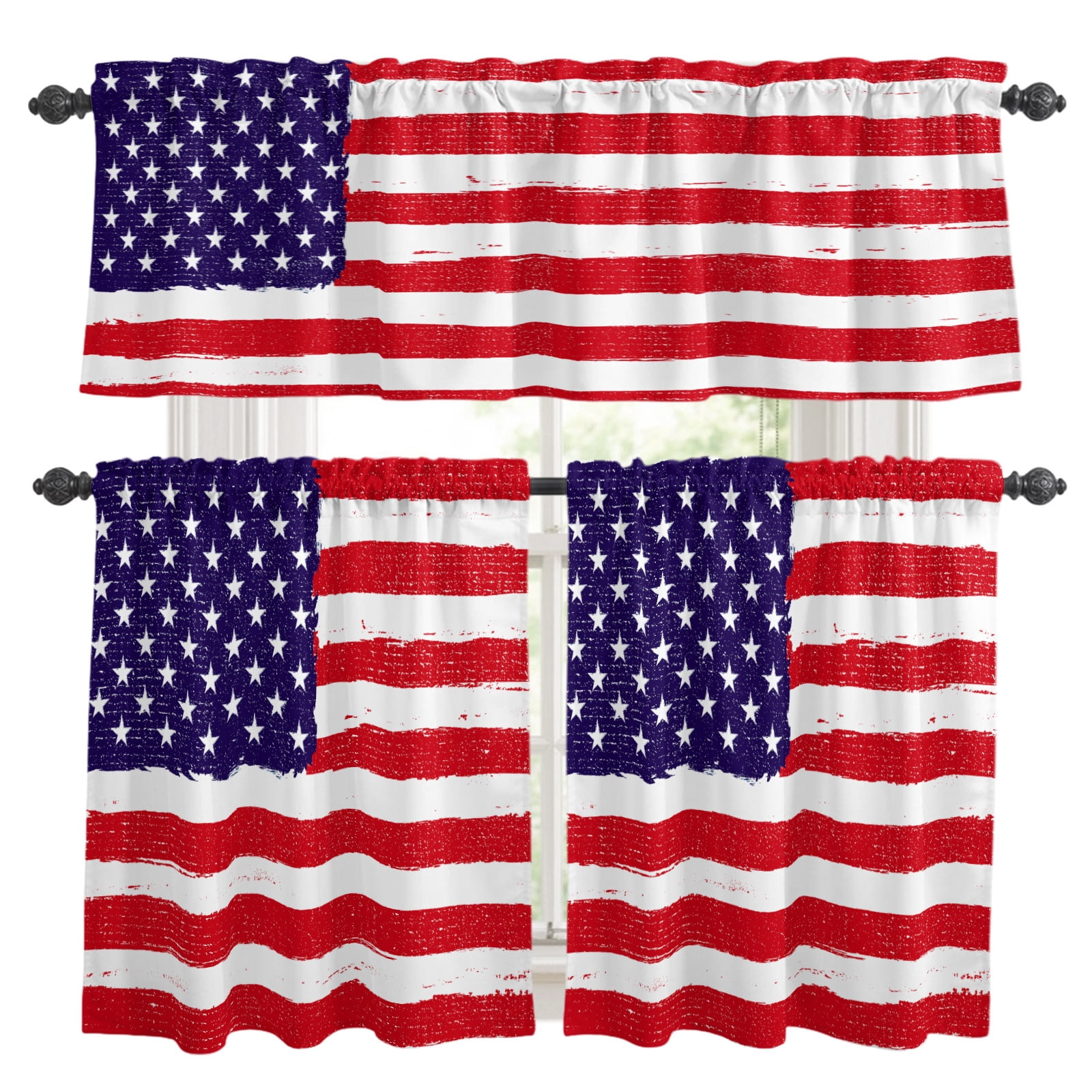 American Flag Kitchen Curtains, Kitchen Curtains and Valances Set of 3 ...