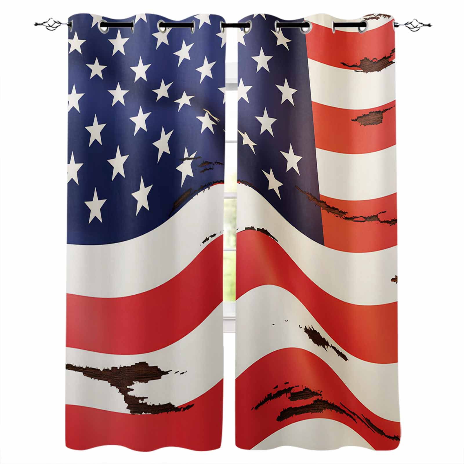 American Flag Kitchen Curtains Red Blue USA Flag Cafe Short Curtains ...