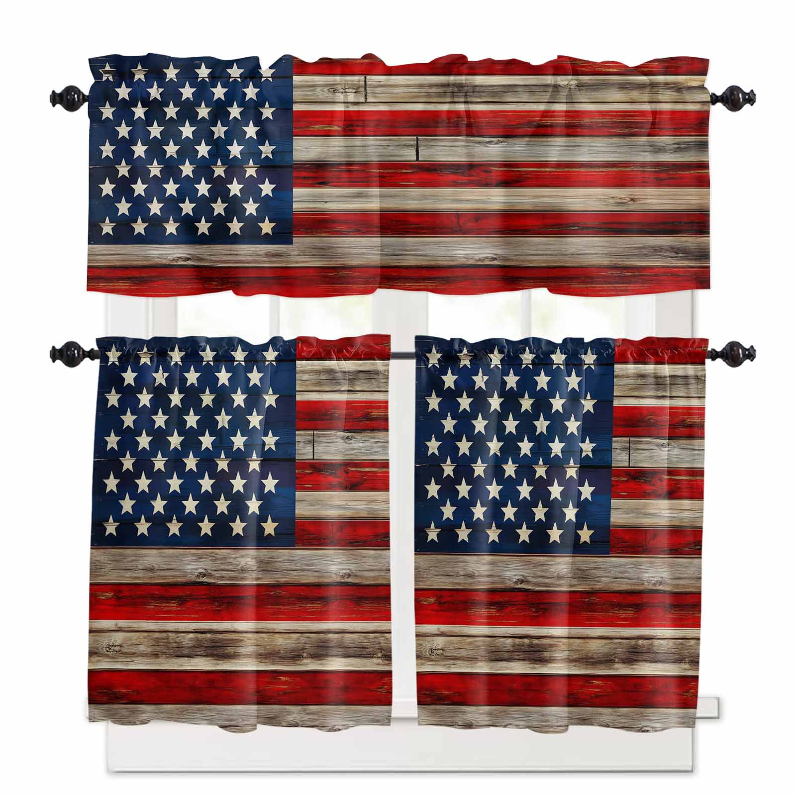 American Flag Kitchen Curtains Set for Windows 3 Pieces,24 Inch Length ...