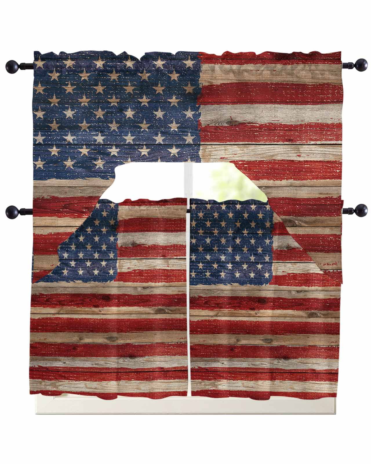 American Flag Kitchen Curtains Sets 24 Inch Length with Valance, Blue ...