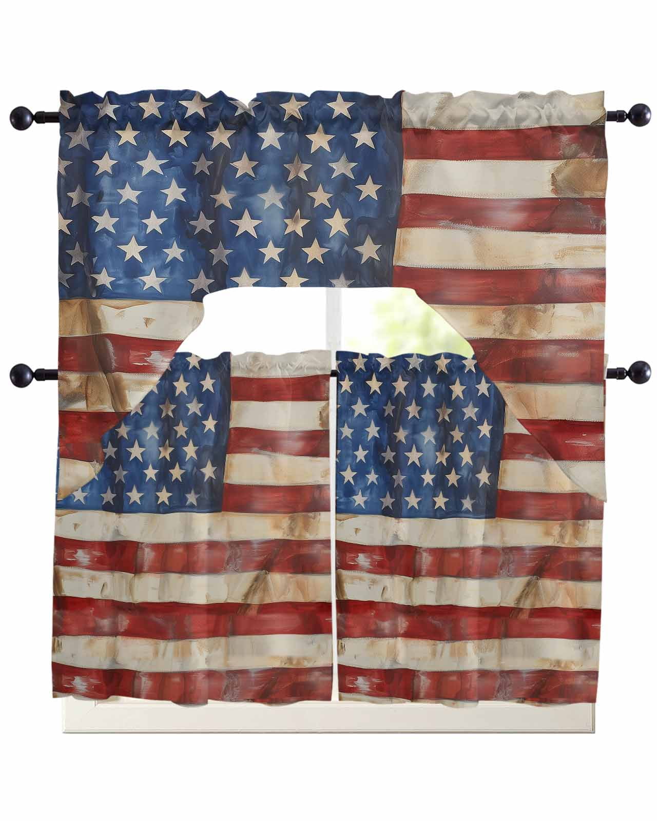 American Flag Kitchen Curtains Sets 24 Inch Length with Valance ...