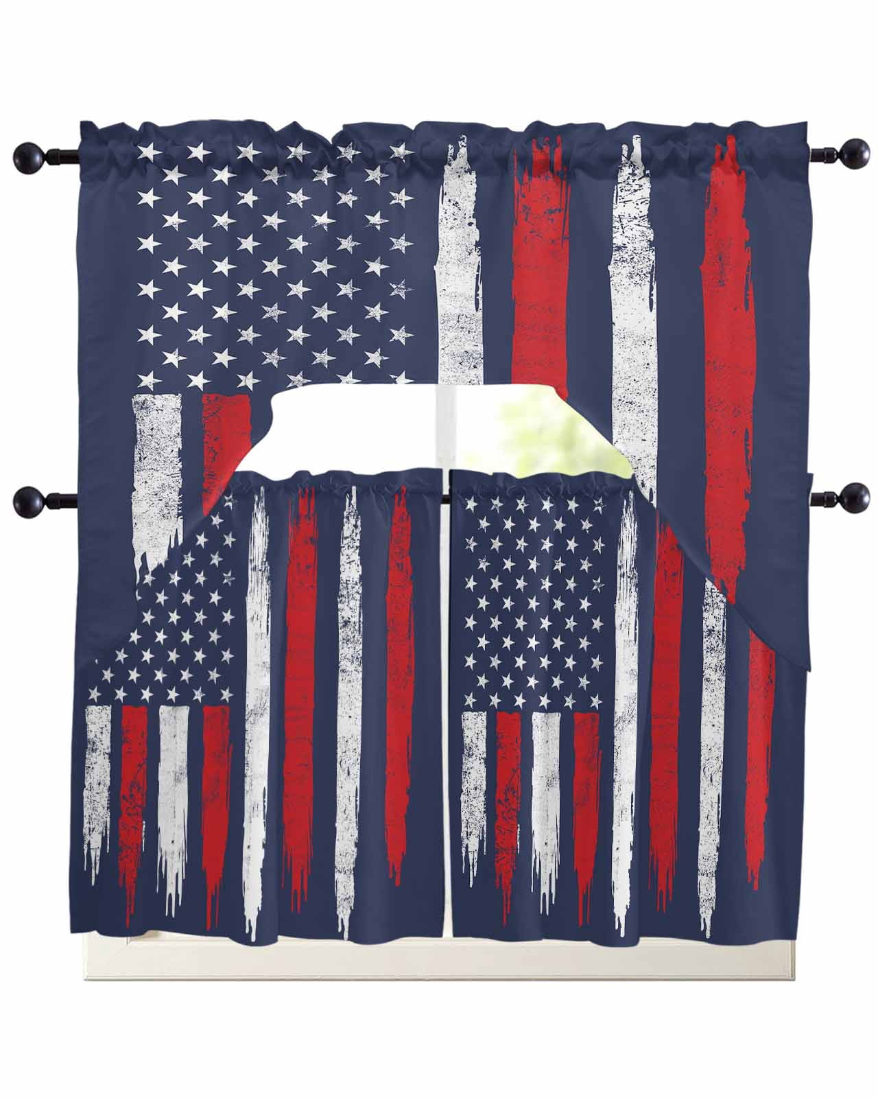 American Flag Kitchen Curtains Sets 36 Inch Length with Valance ...