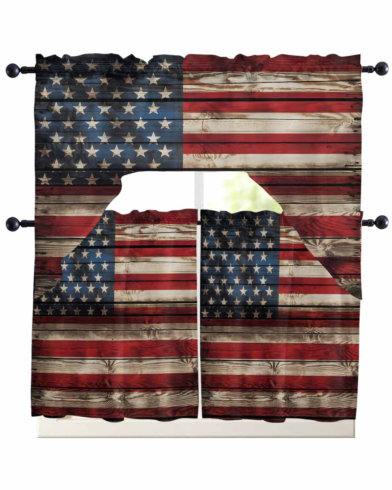 American Flag Kitchen Curtains Sets 36 Inch Length with Valance, Stars ...