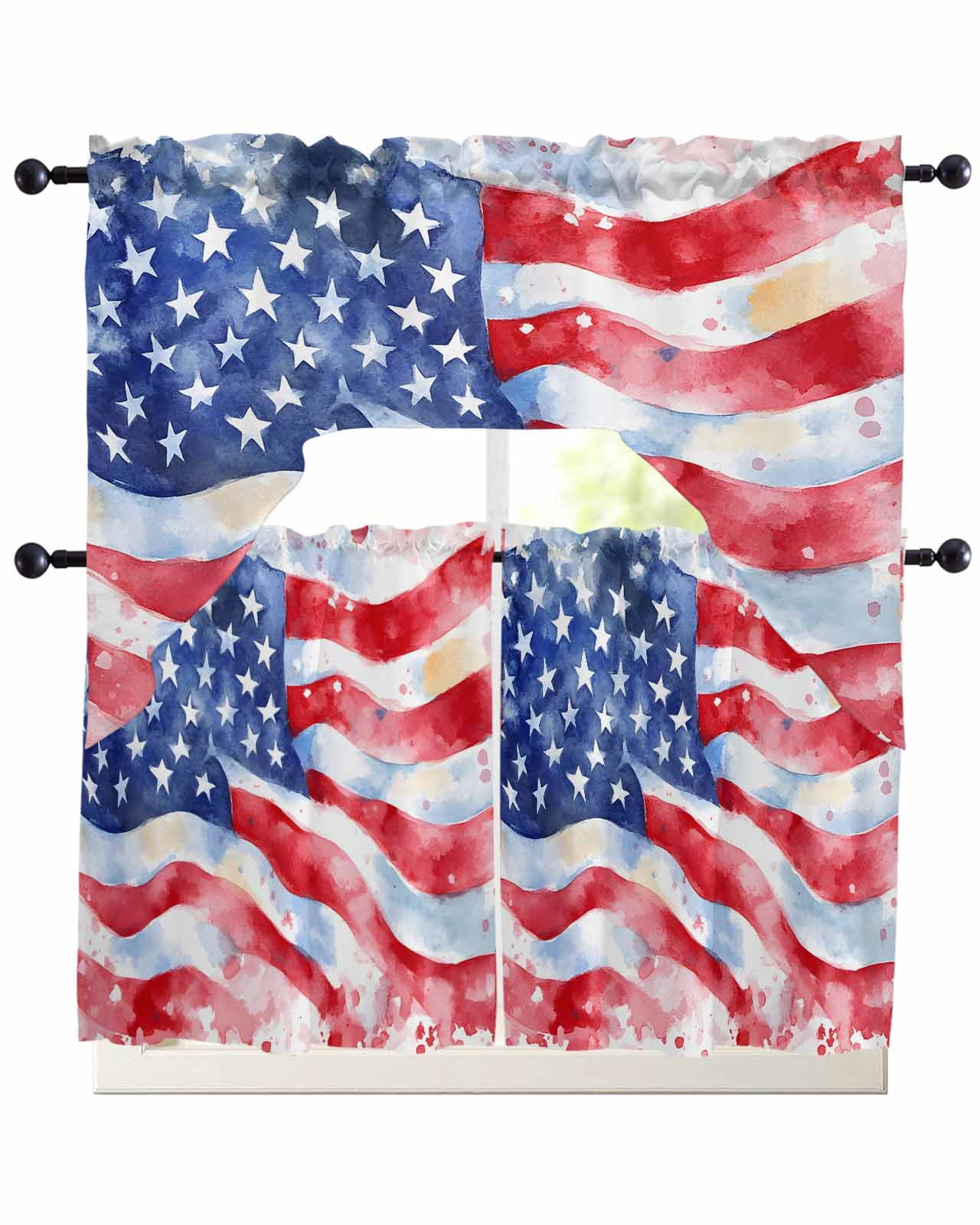 American Flag Kitchen Curtains Sets 36 Inch Length with Valance ...