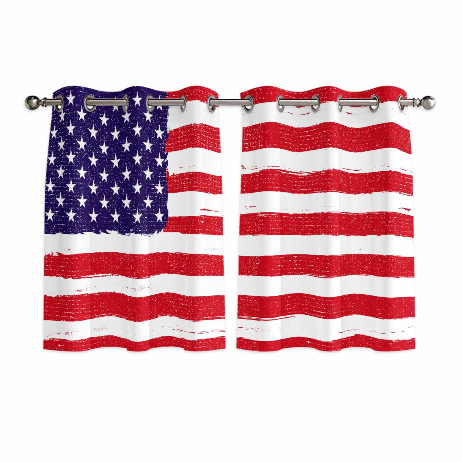 American Flag Kitchen Curtains Short 54 Inch Length, Retro Rustic Stars ...