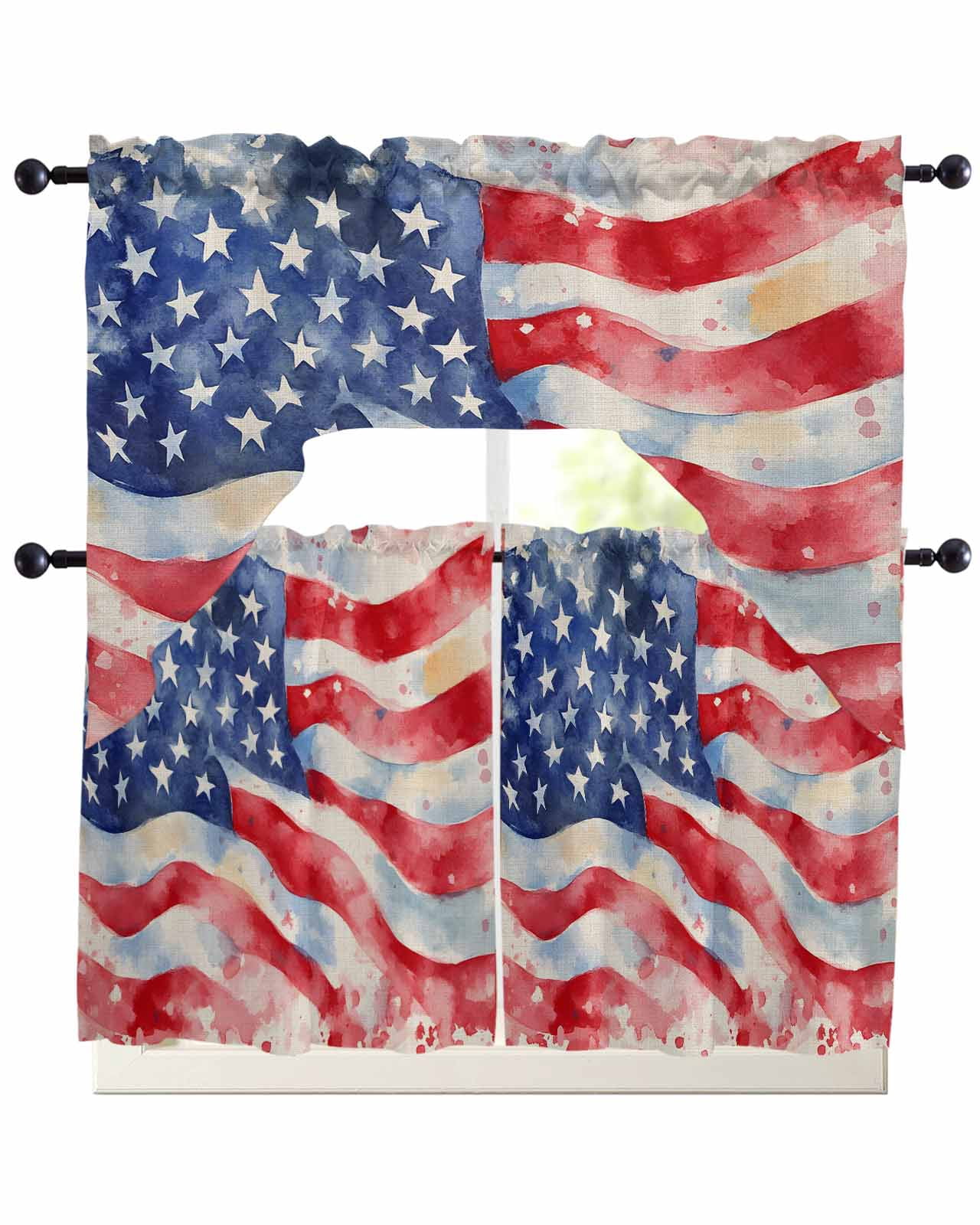 American Flag Kitchen Curtains Swag Valance and Tier Curtains Set 24 ...