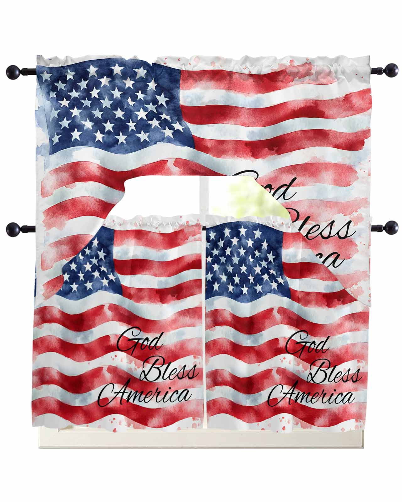 American Flag Kitchen Curtains Swag Valance and Tier Curtains Set 24 ...
