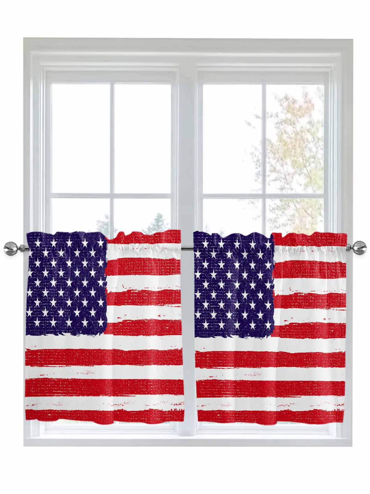 American Flag Kitchen Curtains Tier 36 Inch Length, Retro Rustic Stars ...