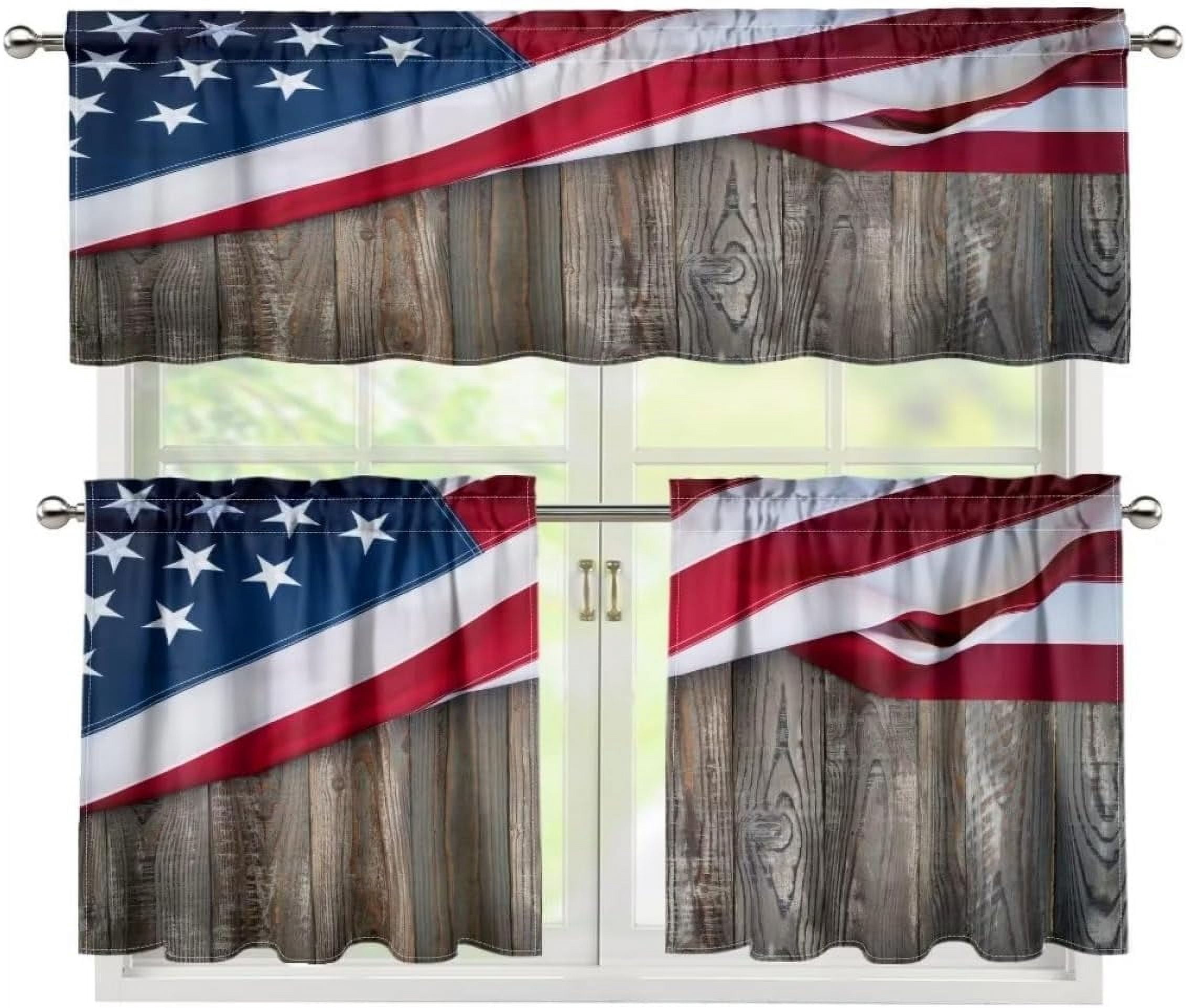 American Flag Kitchen Curtains and Valances Set Tier Banner on The ...
