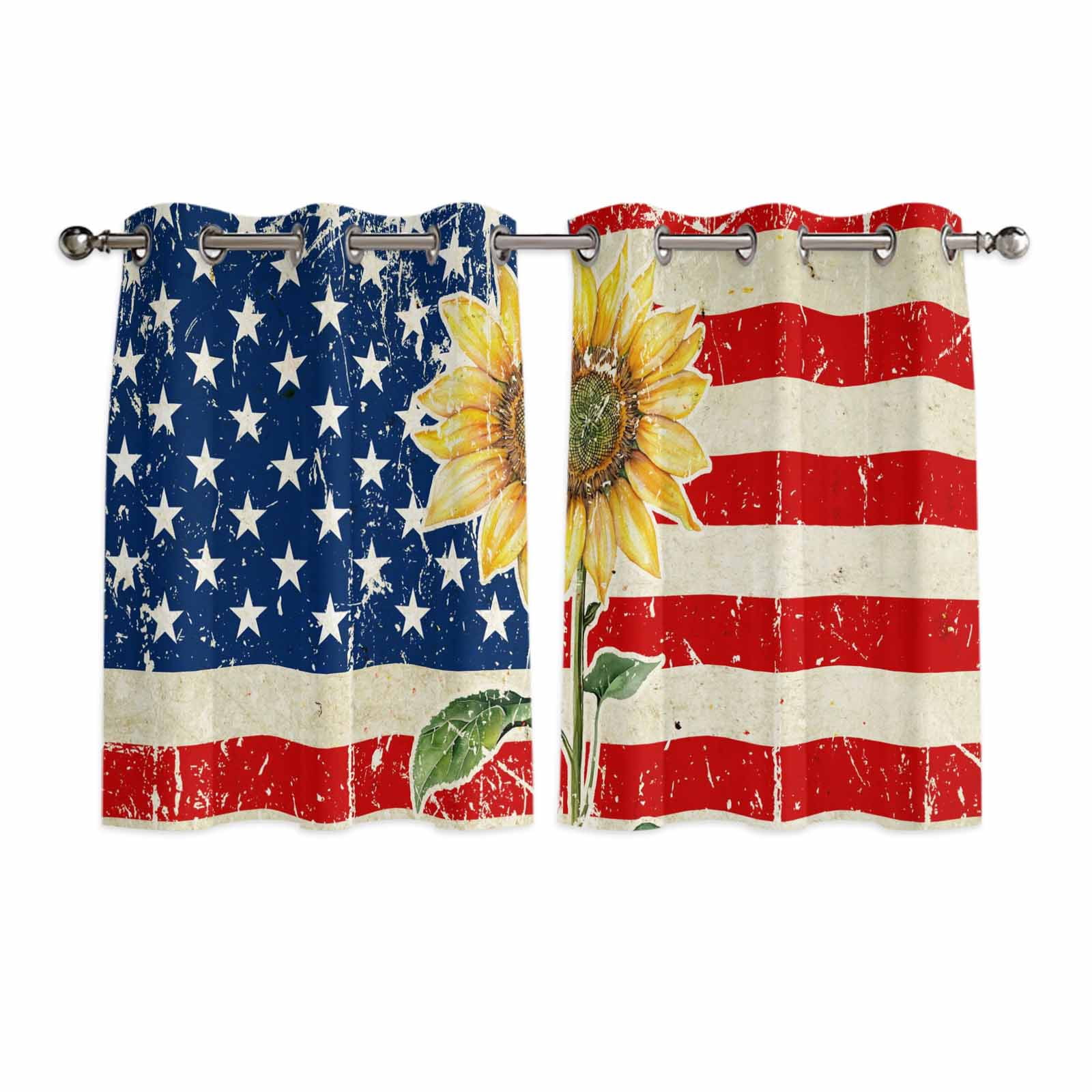 American Flag Kitchen Curtains Window Panels, Sunflower Vintage USA ...