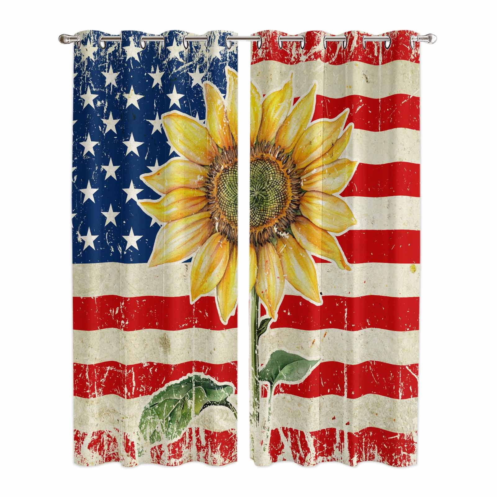American Flag Kitchen Curtains Window Panels, Sunflower Vintage USA ...