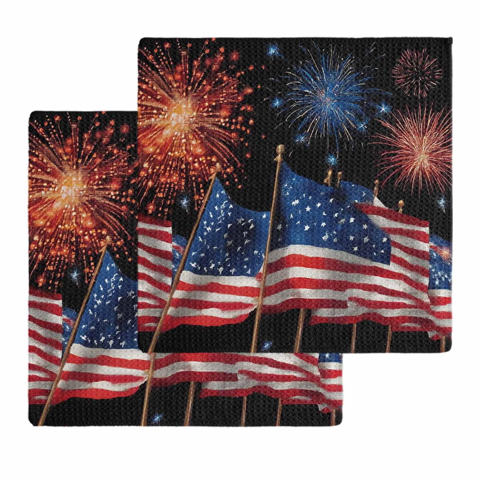American Flag Kitchen Dish Towels for Drying Dishes Set of 2, Fireworks ...