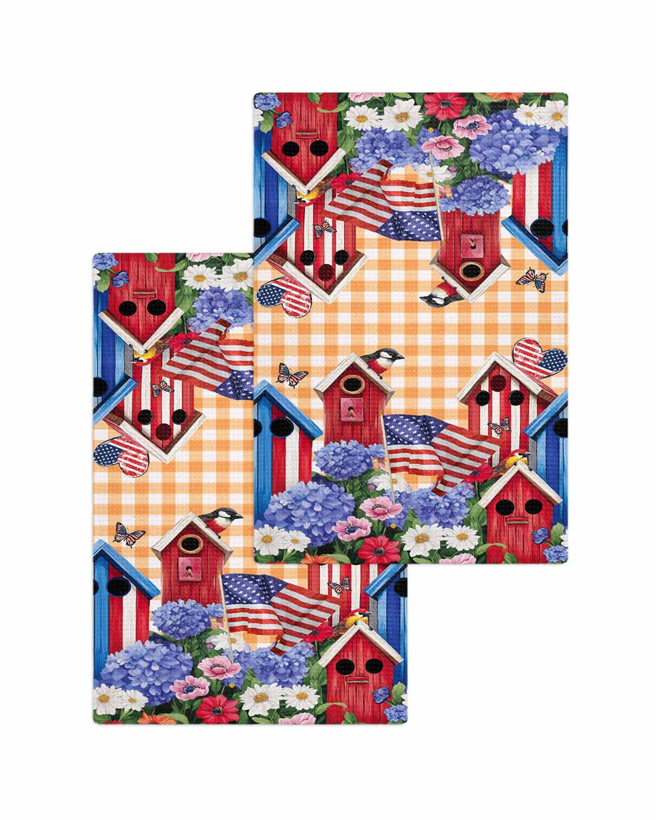 American Flag Kitchen Dish Towels for Drying Dishes Set of 2, Floral ...