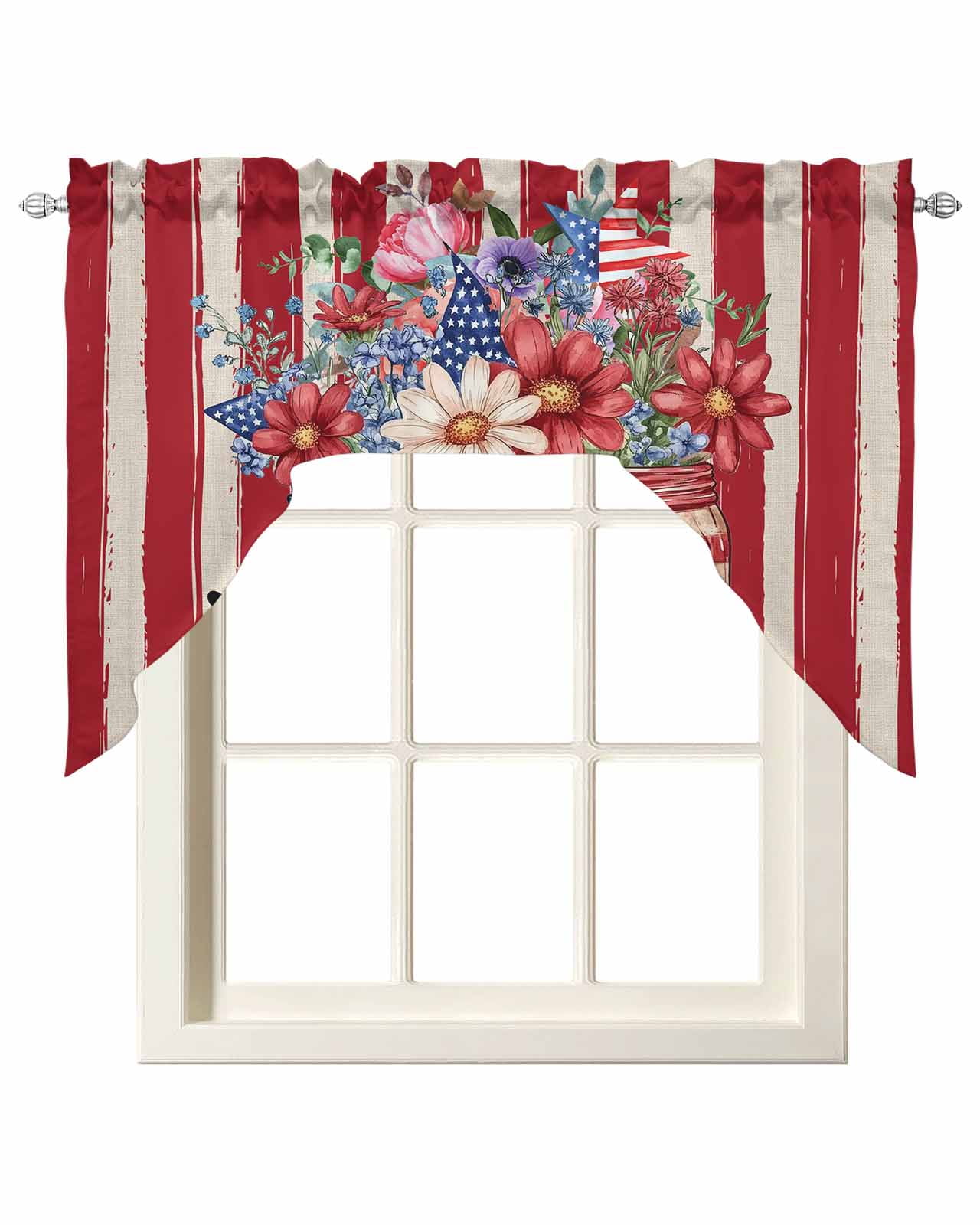 American Flag Kitchen Swag Valances for Windows, Red Stripe Blue Star ...