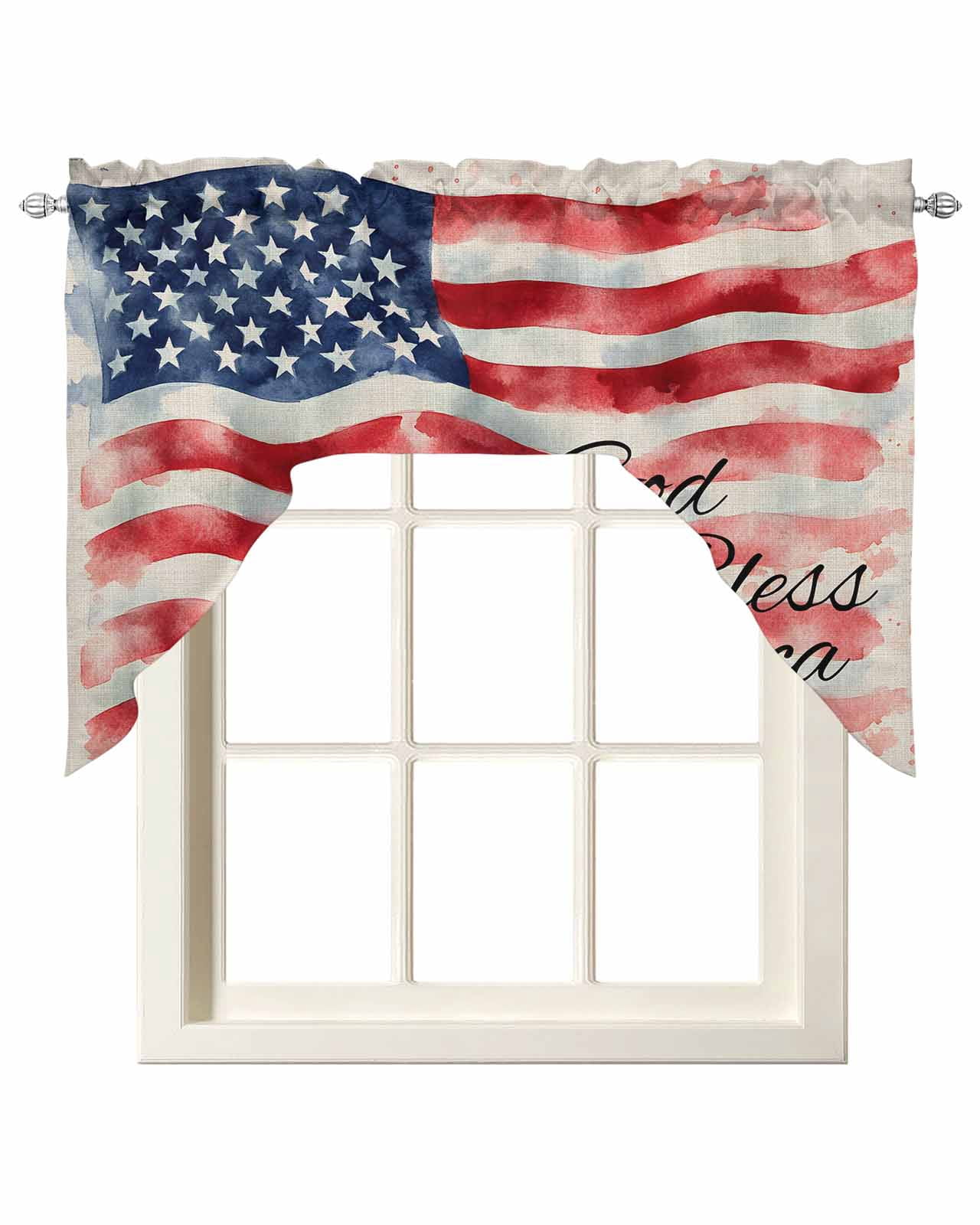 American Flag Kitchen Swag Valances for Windows, Rustic Watercolor USA ...