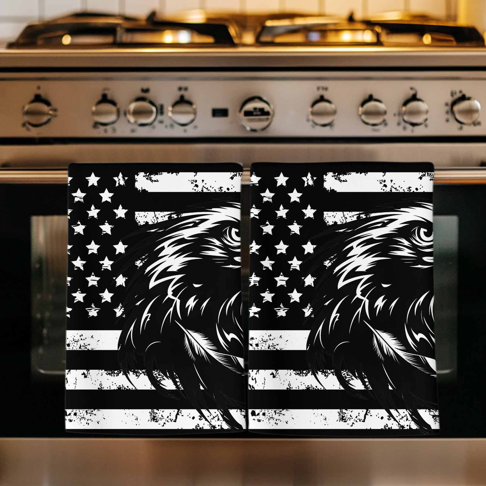 American Flag Kitchen Towels Set of 3, Black US Flag Eagle Absorbent ...