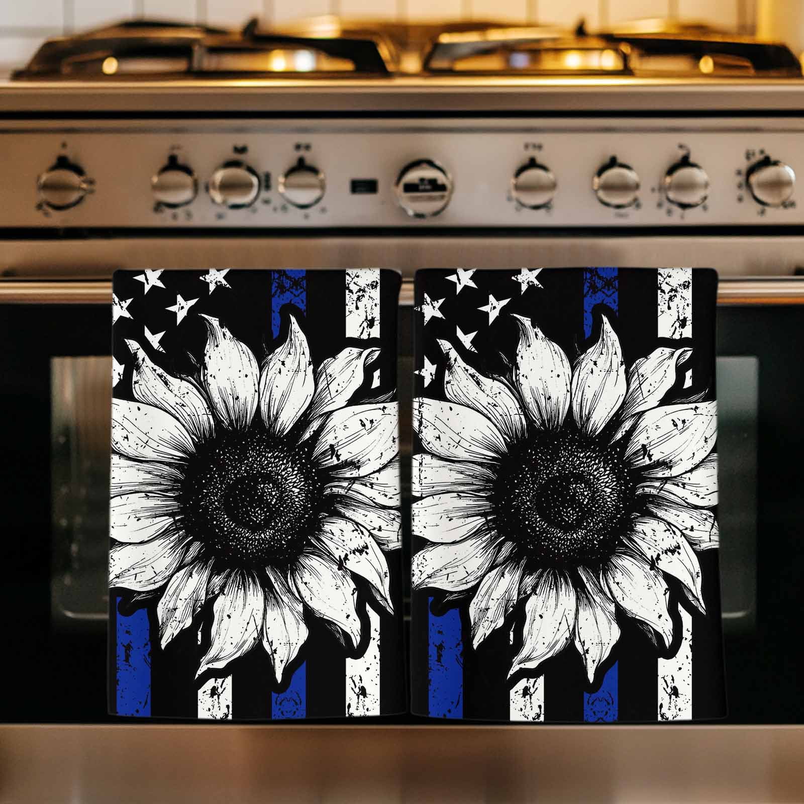 American Flag Kitchen Towels Set of 4, Farmhouse Sunflowers Shabby Chic ...