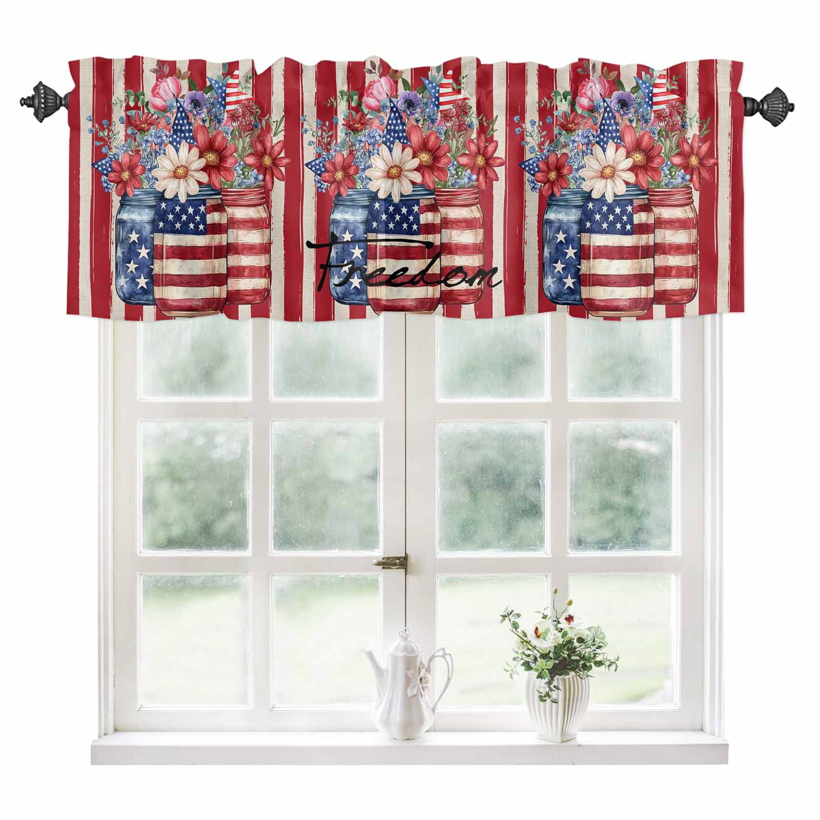 American Flag Kitchen Valances for Windows 42x12 Inch Kitchen Curtains ...
