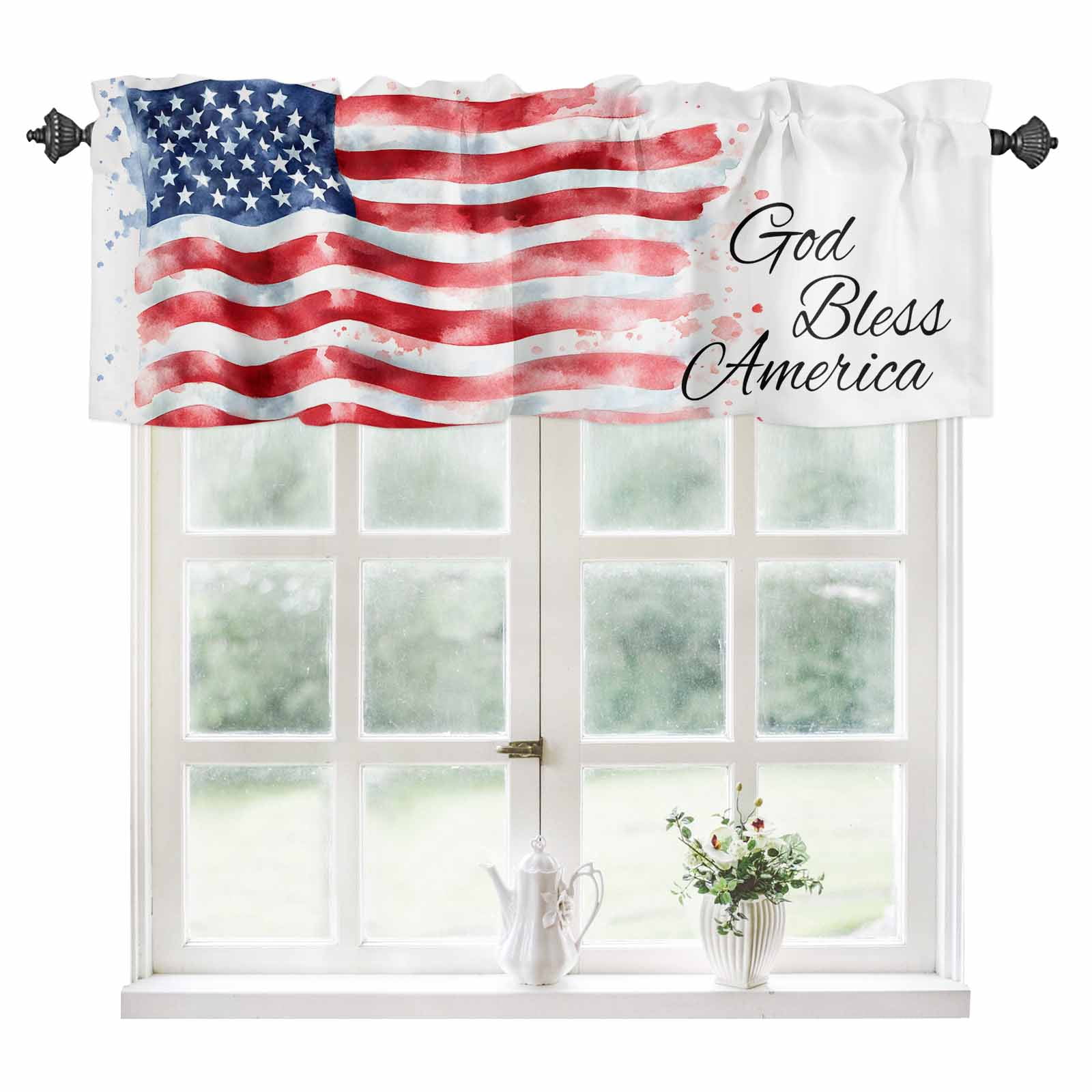 American Flag Kitchen Valances for Windows 60x18 Inch Kitchen Curtains Valances Rod Pocket Red ...