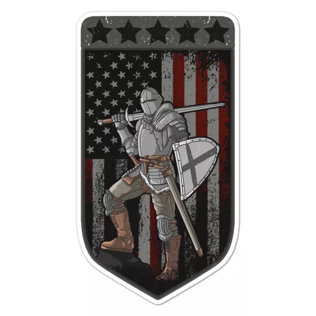 American Flag Knight Sticker Indoor Outdoor Phone Decal Water Bottle ...