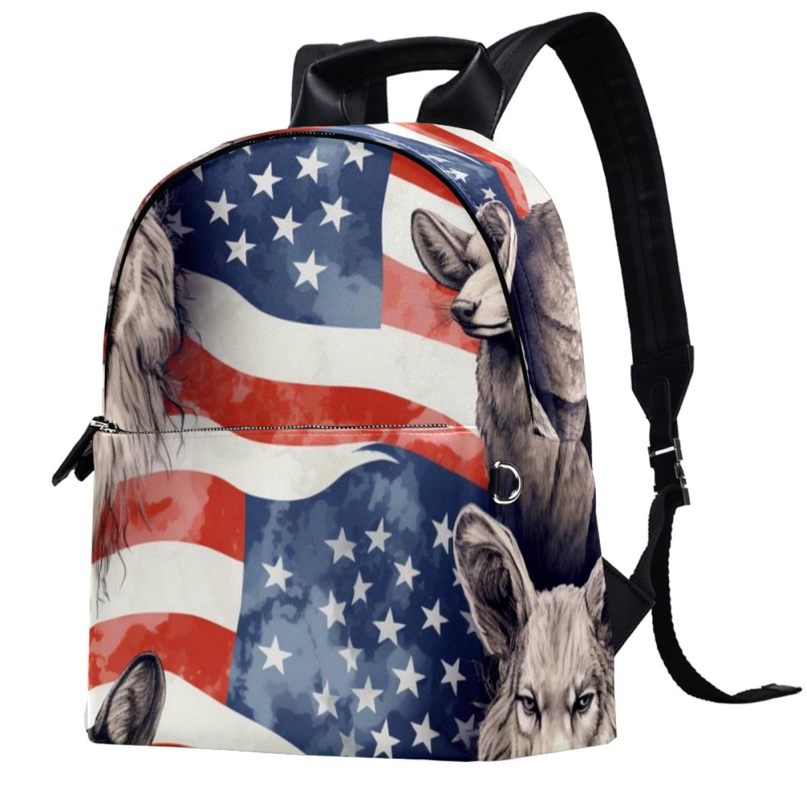 American Flag Leather Cute Backpacks with Printed Design - Lightweight ...