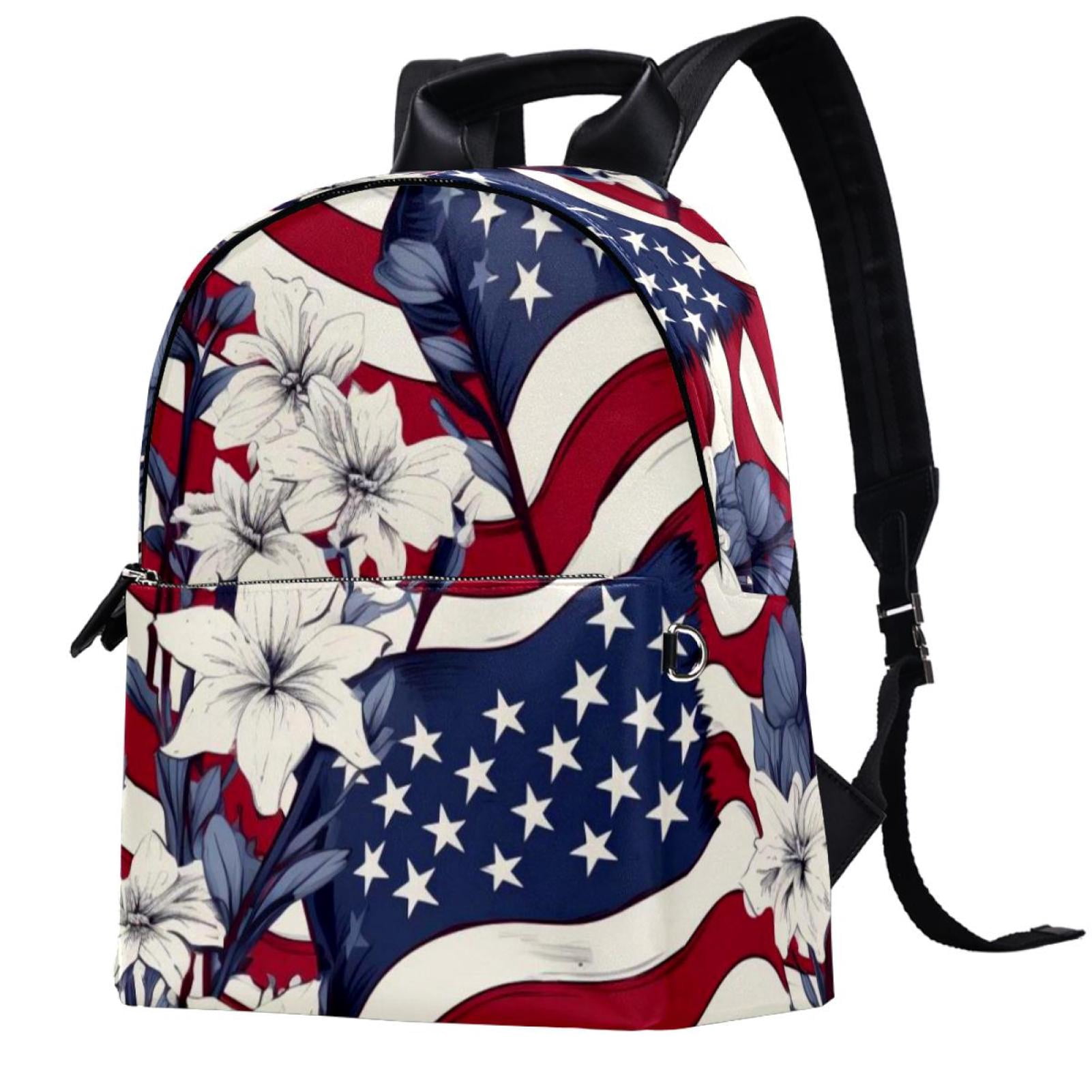 American Flag Leather Cute Backpacks with Printed Design - Lightweight ...