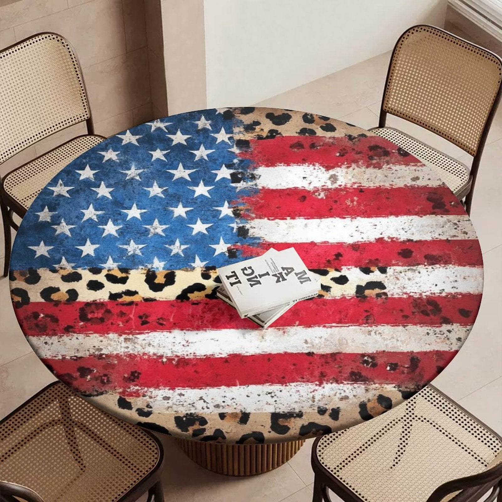 American Flag Leopard Print Round Table Cover Kitchen Printed ...