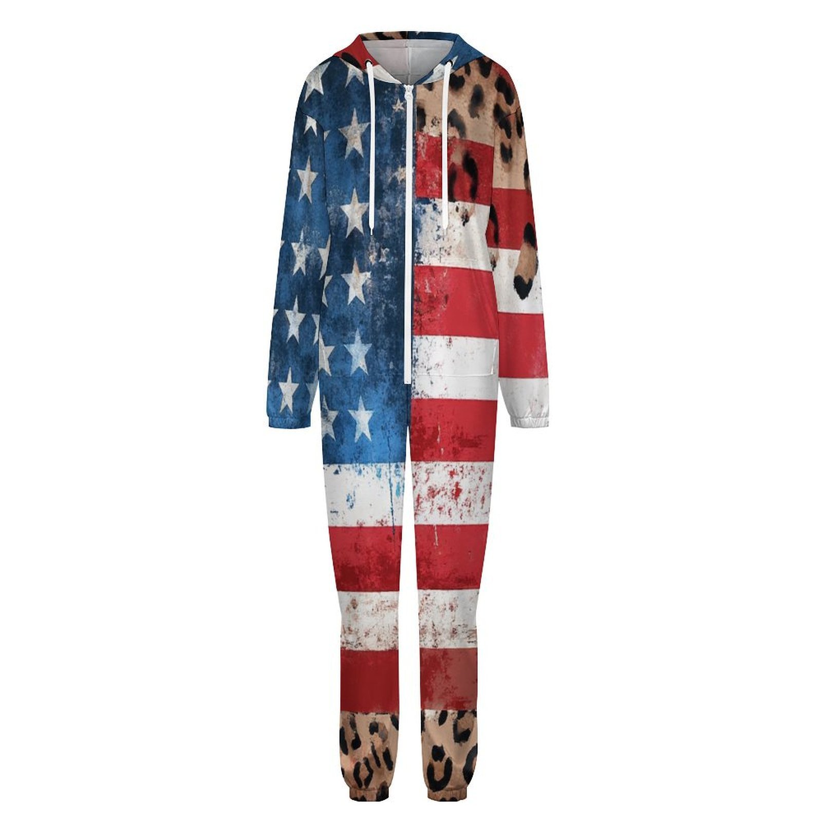 American Flag Leopard Print Unisex Adult Onesie Pajamas with Pockets ...