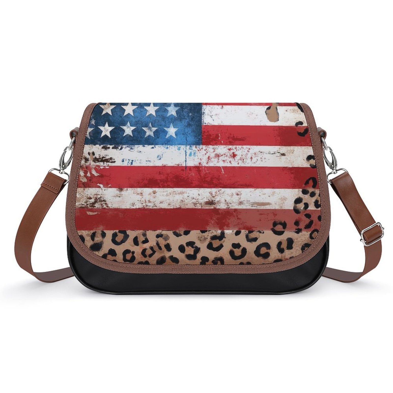 American Flag Leopard Print Vintage Crossbody Bag For Women Medium ...