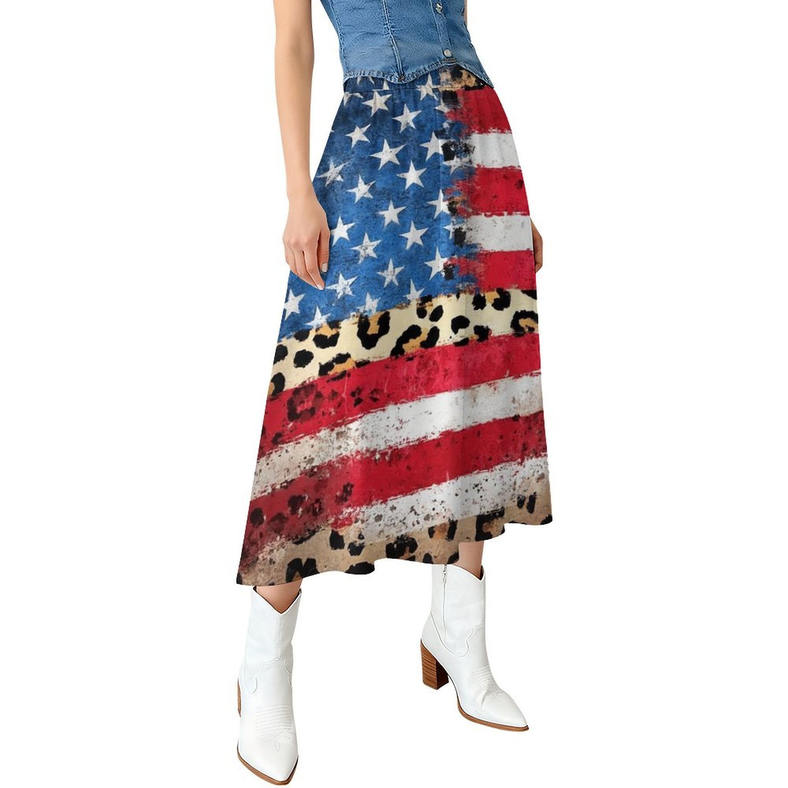 American Flag Leopard Print Women High Waist Midi Skirt Elegant Midi ...