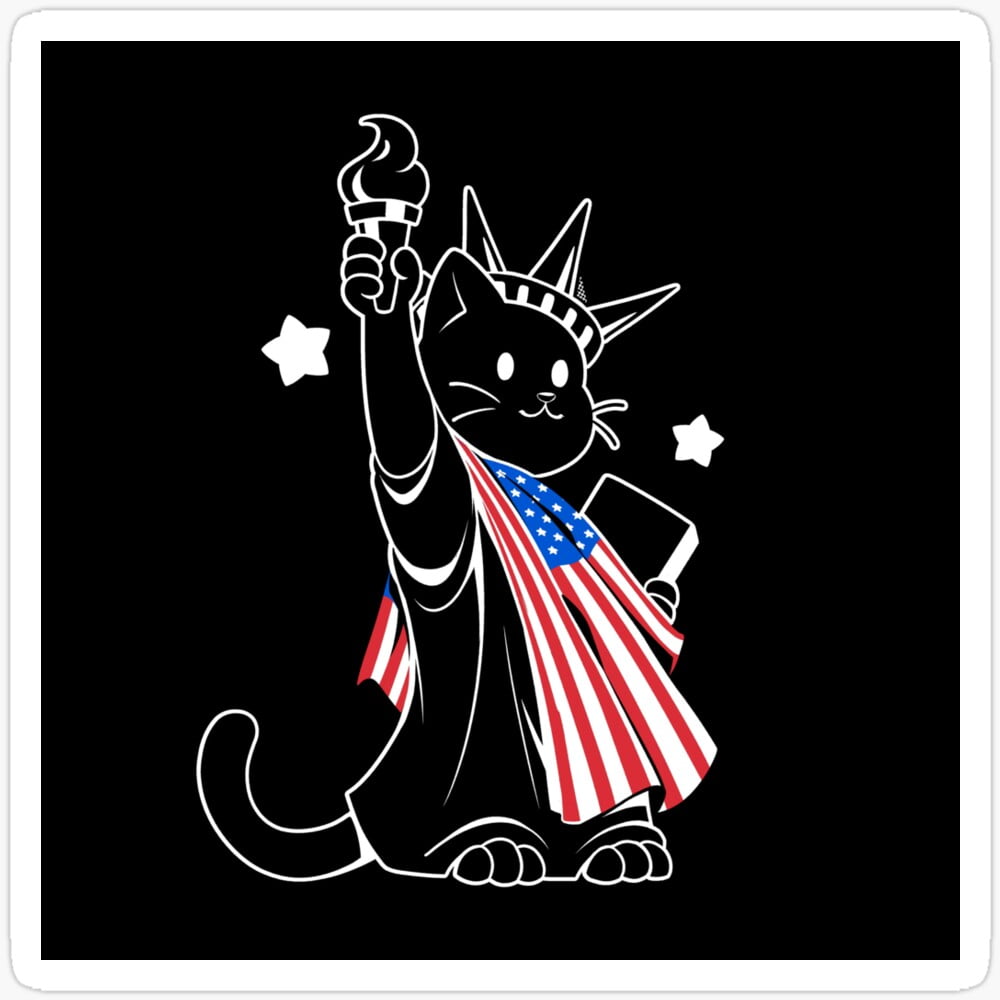 American Flag Liberty Statue Cat Sticker Phone Decal Water Bottle ...