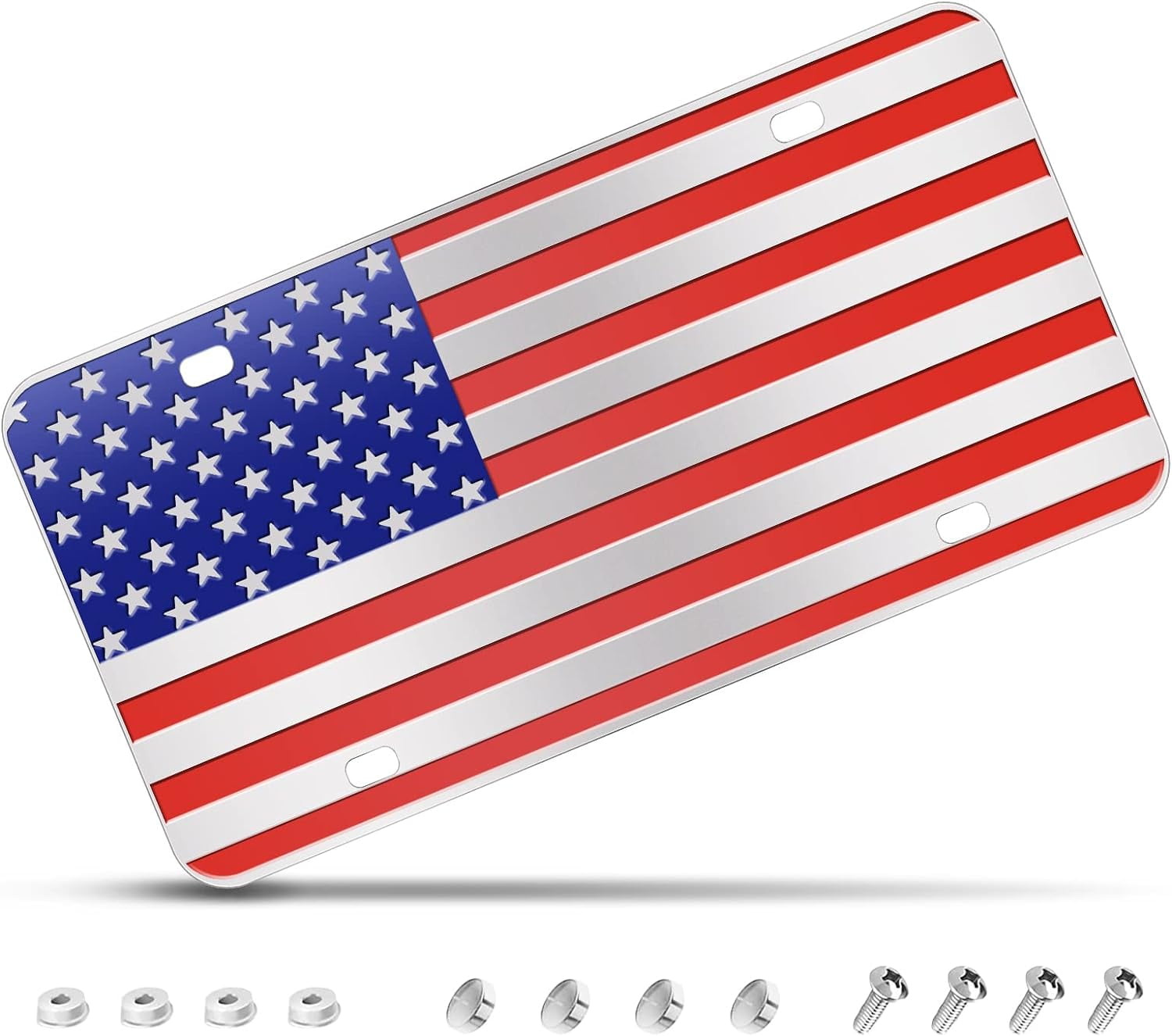 American Flag License Plate, Black Front Flag License Plates with 4 ...