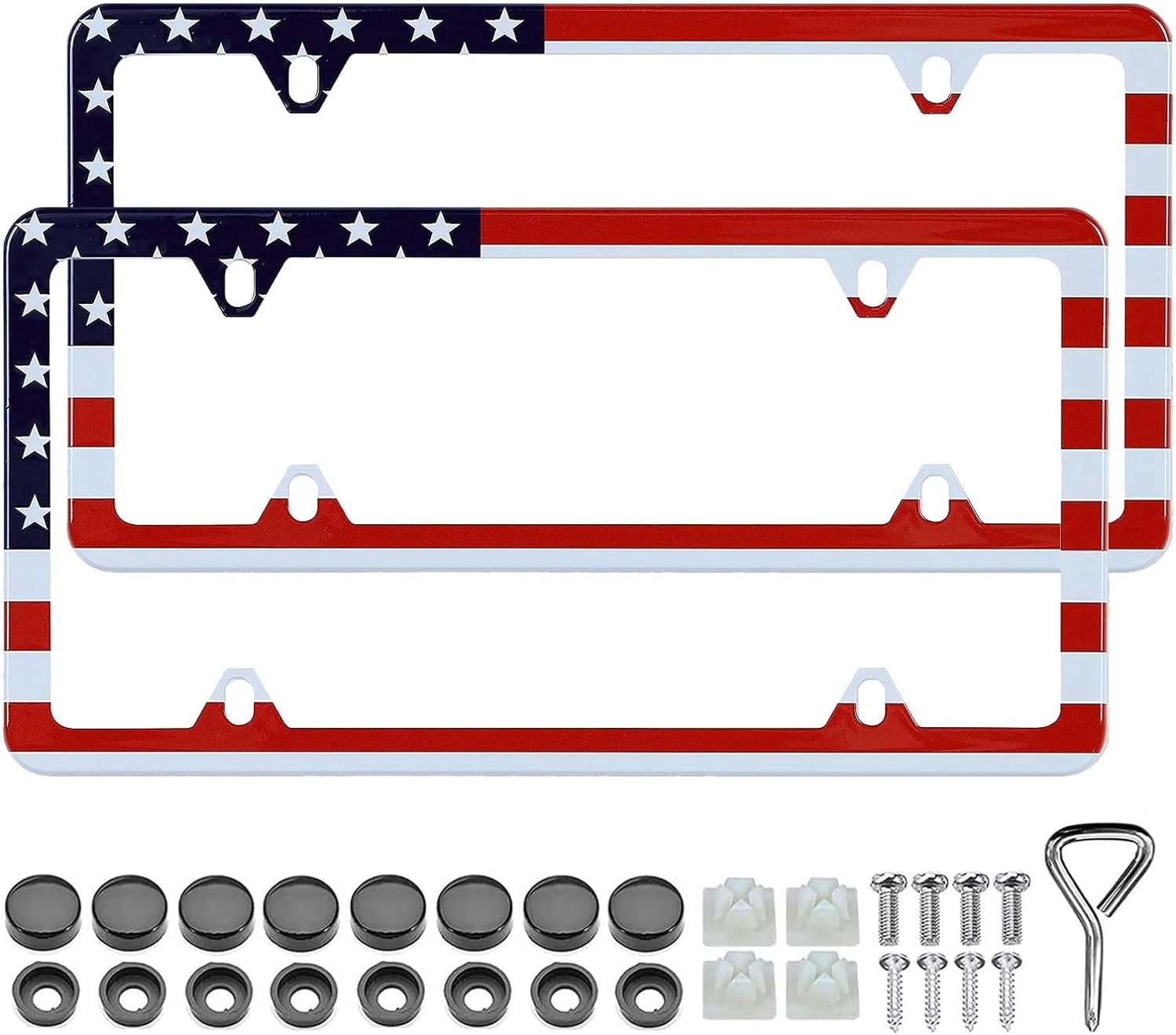 American Flag License Plate Frame - 2 Pack Stainless Steel Classic ...