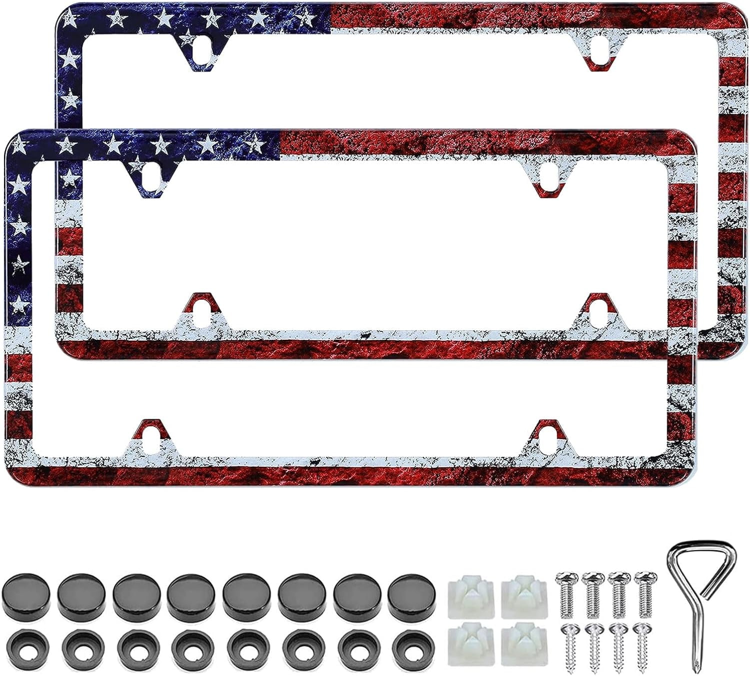 American Flag License Plate Frame - 2 Pack Stainless Steel Vintage ...
